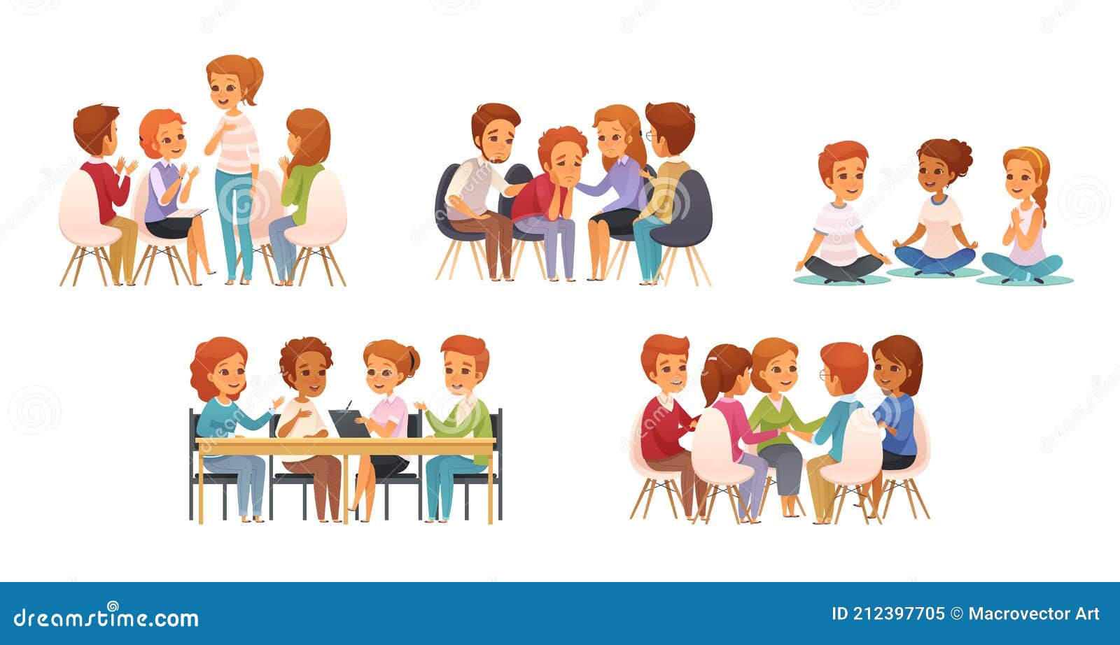 Group Therapy Cartoon Icon Set Stock Vector - Illustration of female ...