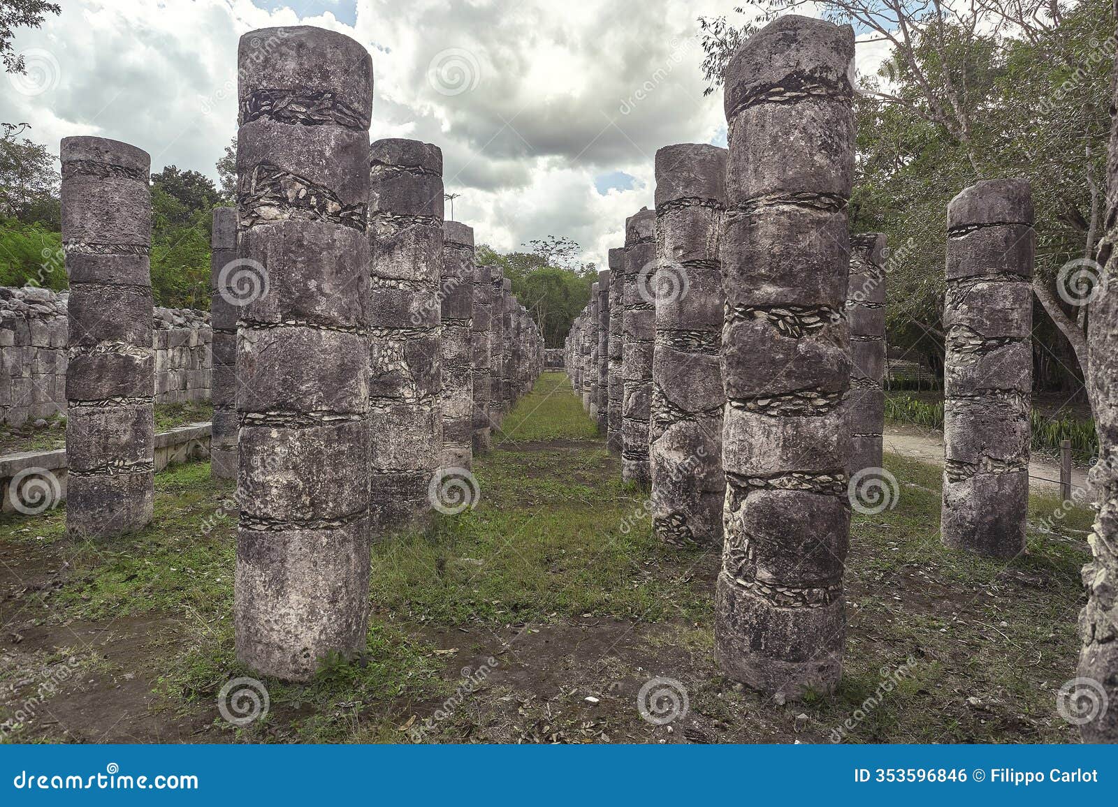 Group of Thousand Columns at Chichen Itza Mayan Ruins in Mexico Showing ...