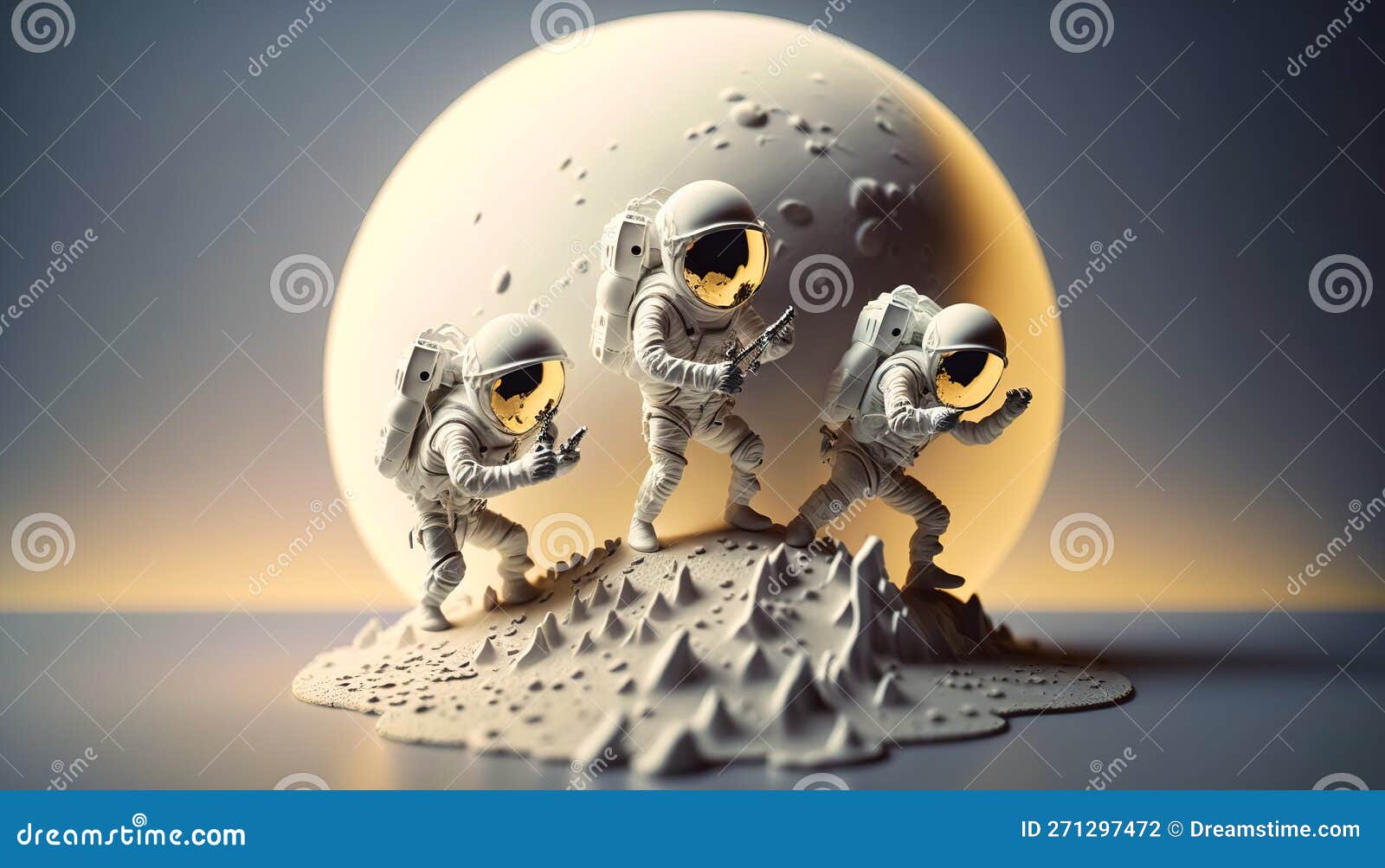 Three Astronauts Wearing Space Suits Walk Standing Surface. Generative ...