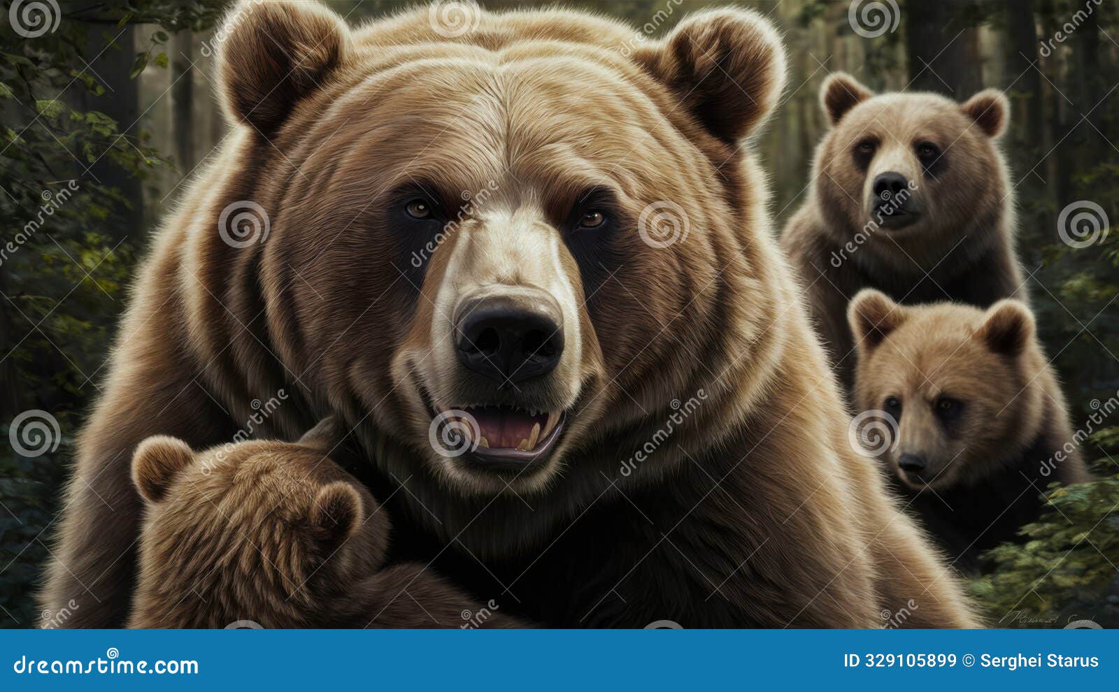 Three Bears Looking At The Camera Across The River Royalty-Free Stock ...