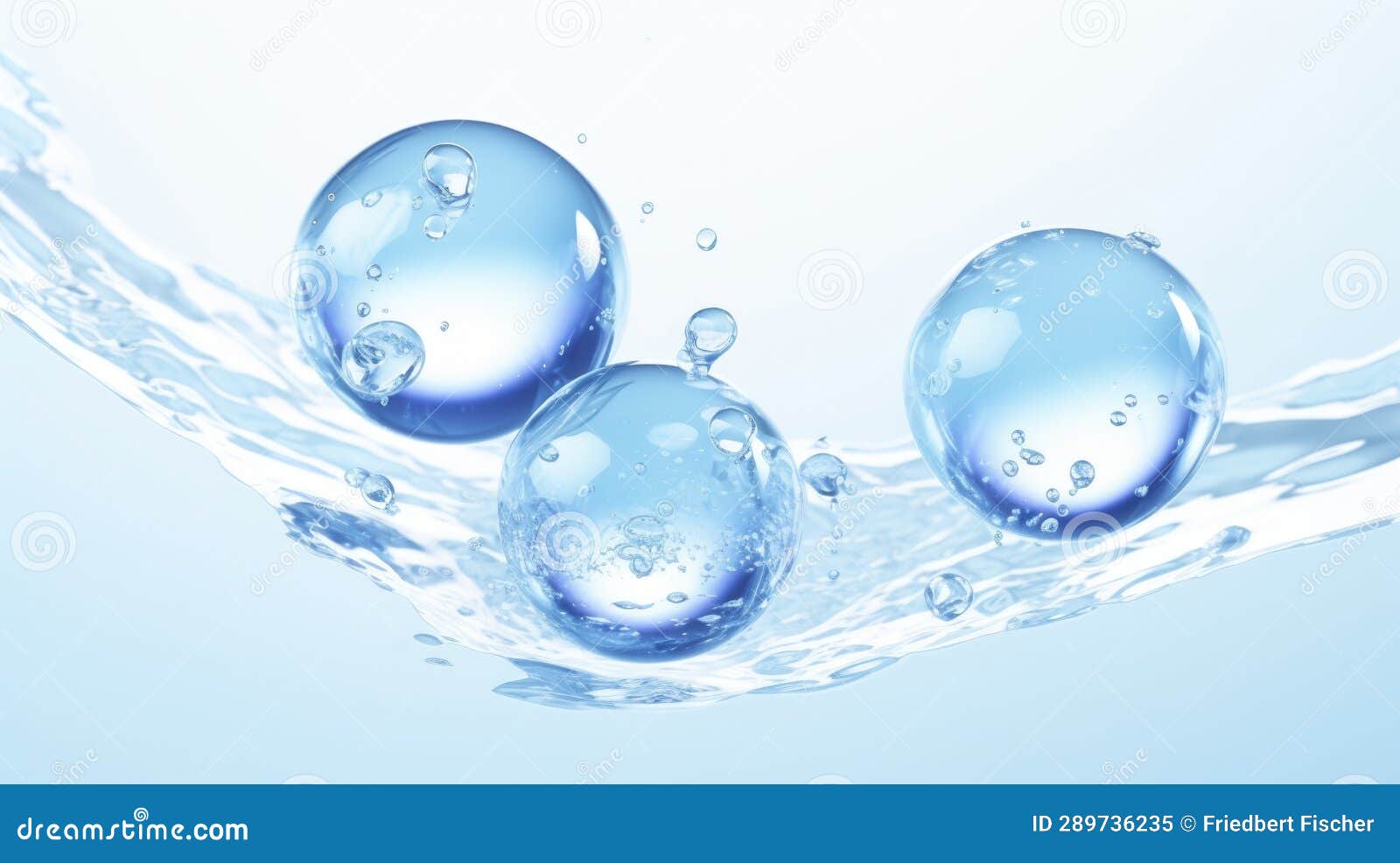A Group of Three Blue Bubbles Floating on Top of Water. Stock ...