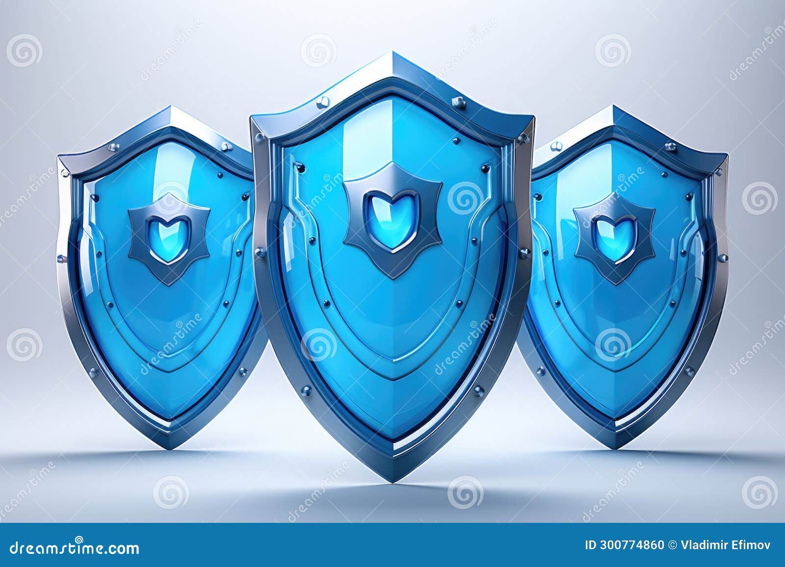 Group of Three Blue Shields Stock Photo - Image of secure, symbol ...