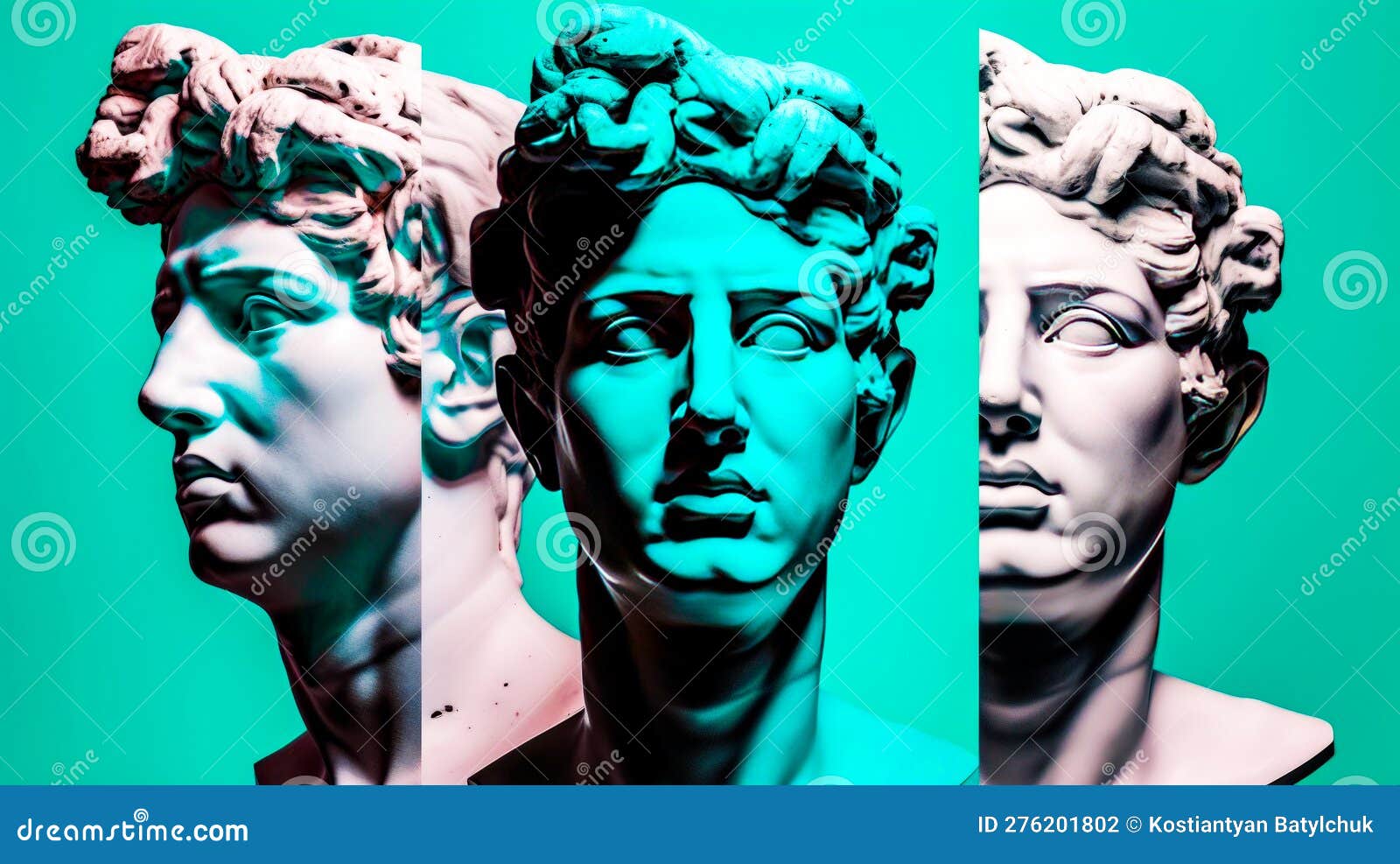 Group of Three Busts with Different Colors of the Same Face and Hair ...
