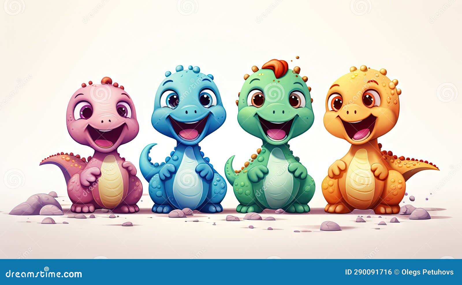 A Group of Three Cartoon Dinosaurs Standing Next To Each Other Stock ...