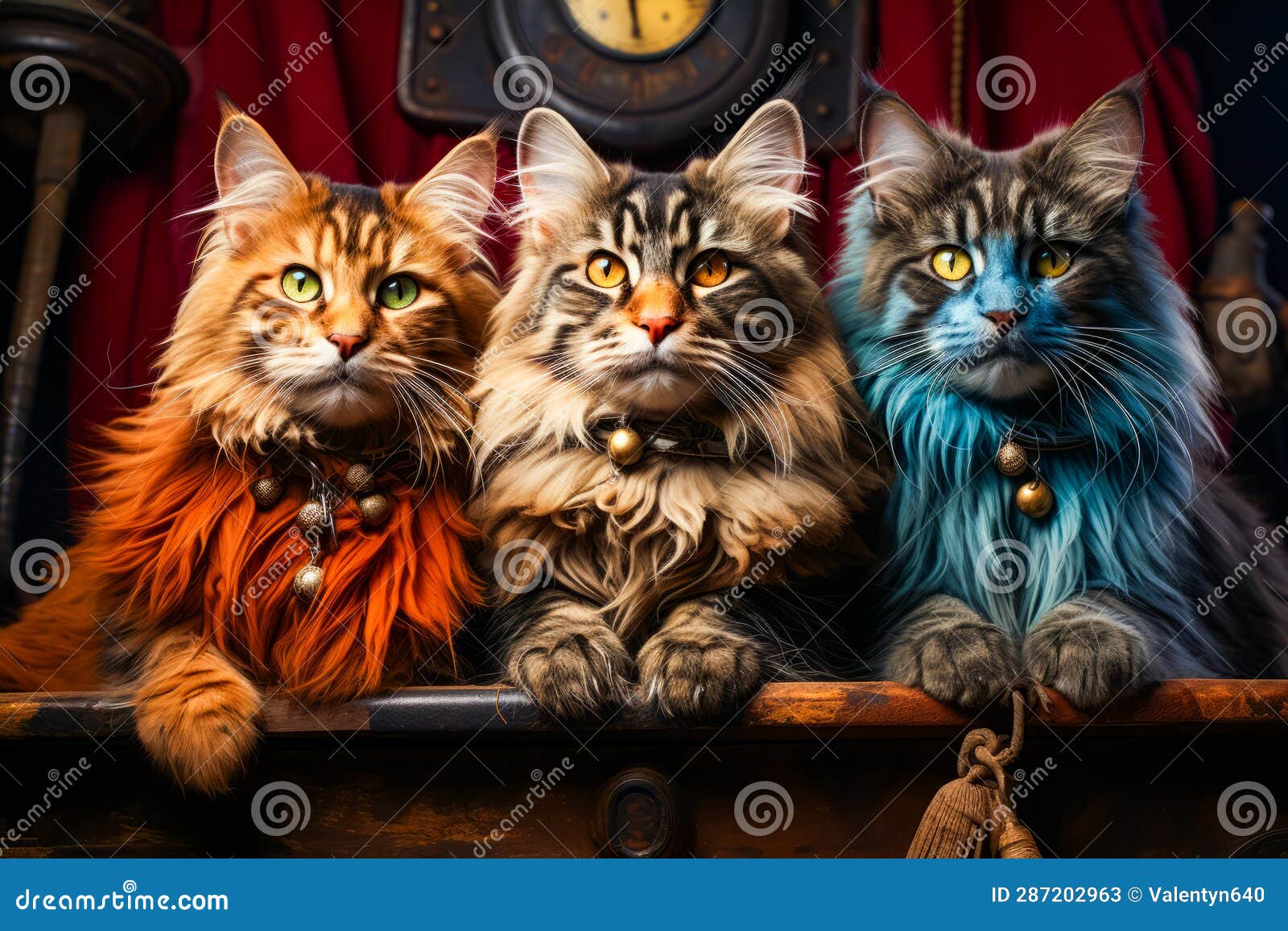 Group of Three Cats Sitting on Top of Table. Generative AI Stock Image ...