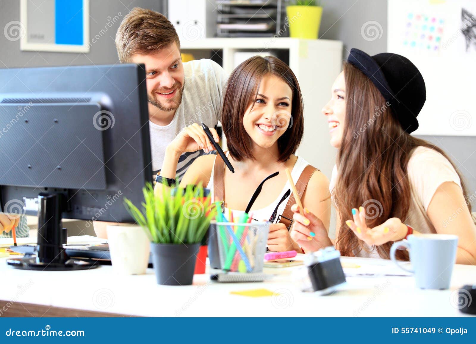 Group of Three Cheerful Business Partners Stock Image - Image of ...