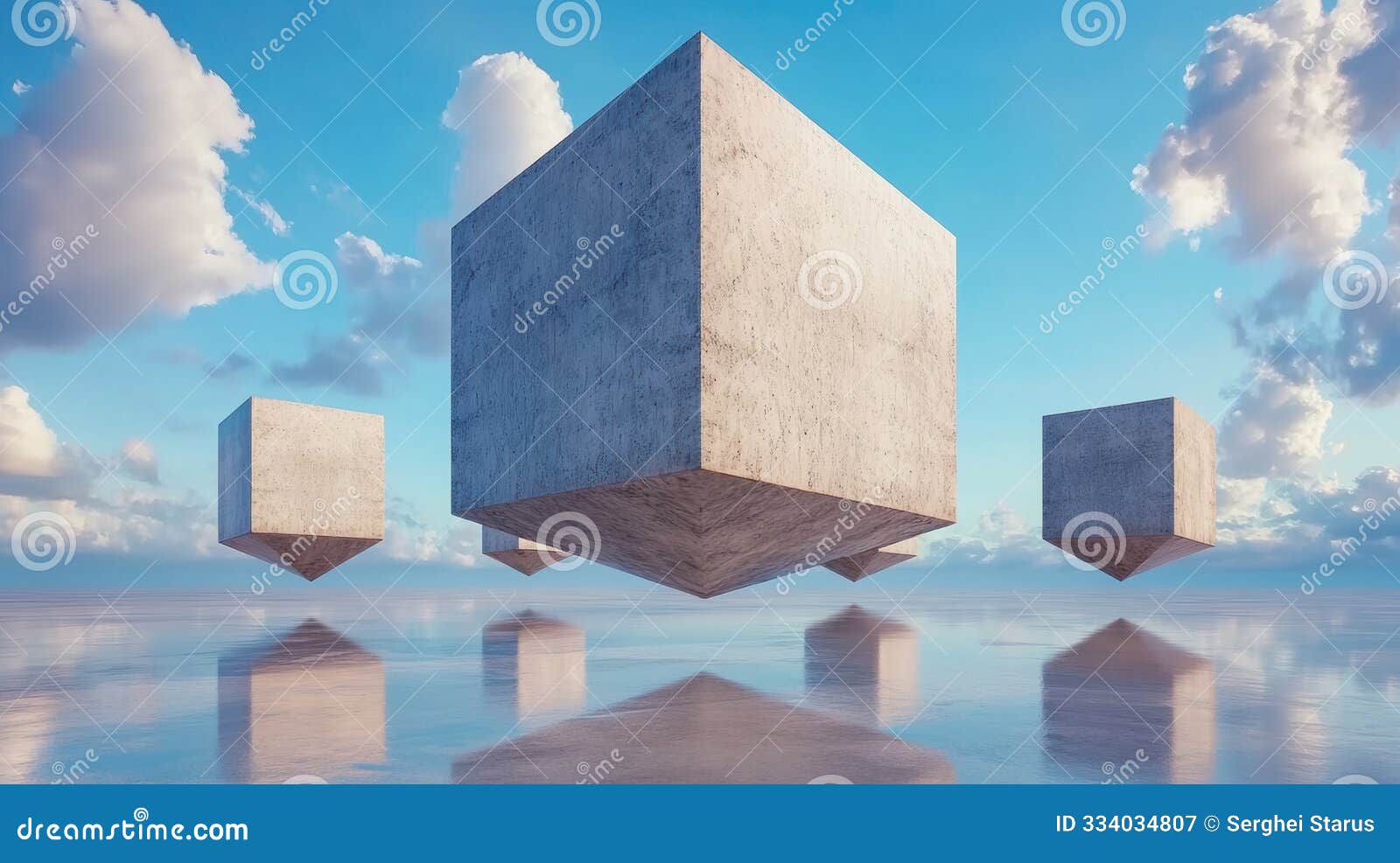 A Group of Three Concrete Cubes Floating in the Air, AI Stock Image ...