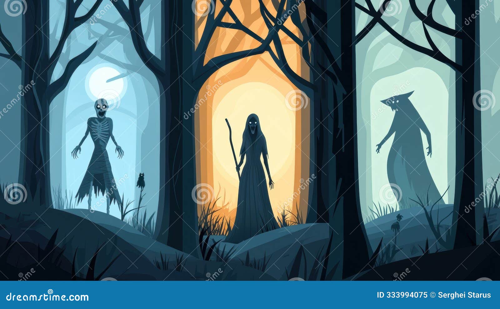 A Group of Three Different Characters in a Forest with Trees, AI Stock ...