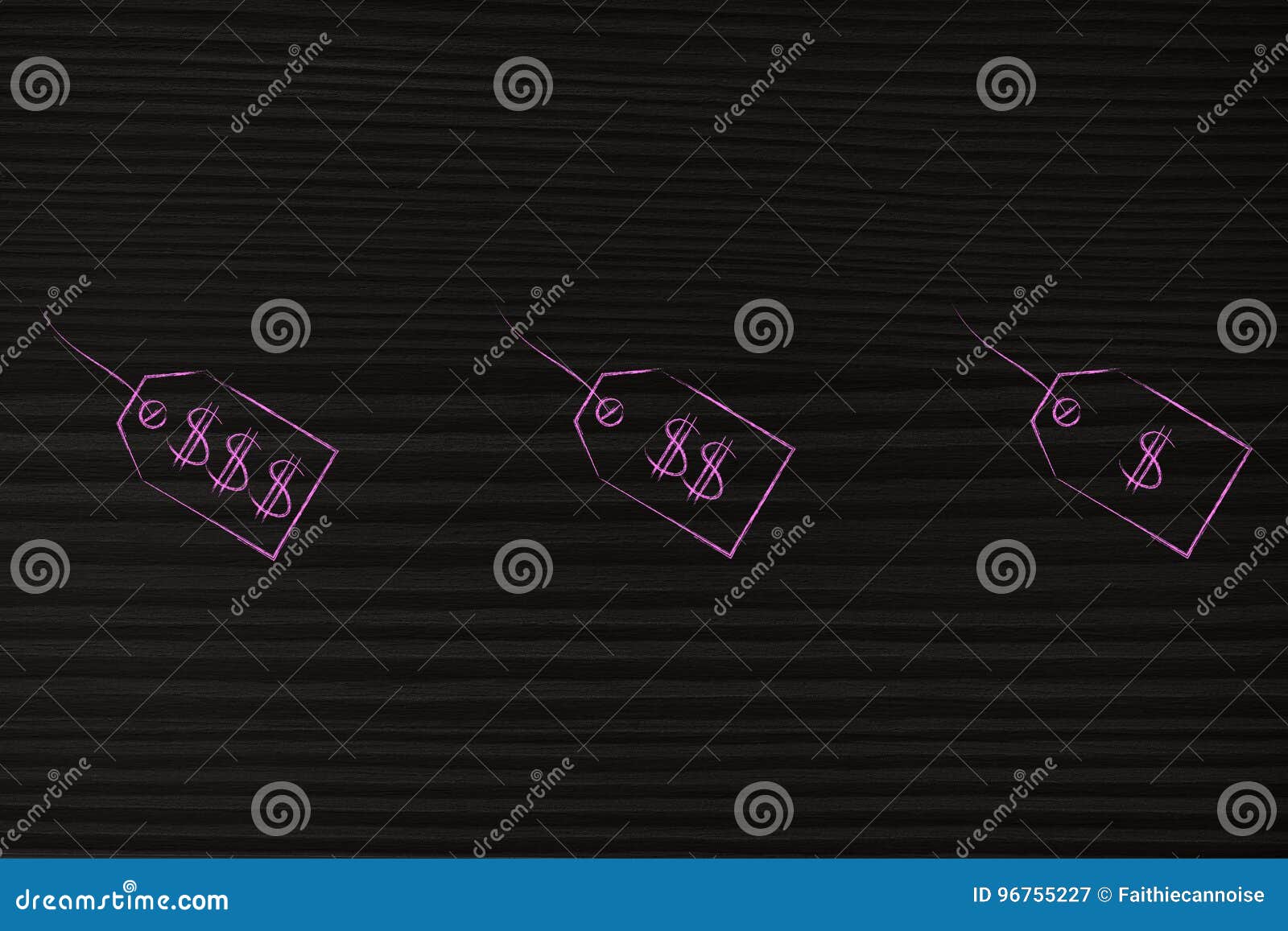 Group of Three Different Price Tags from Luxury To Cheap Stock ...