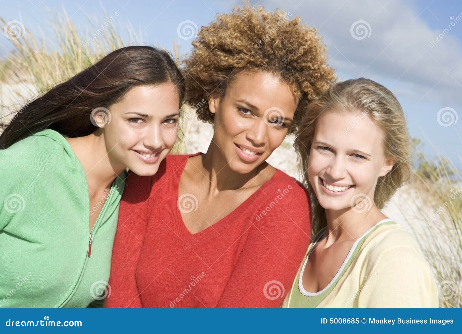 Group of Three Female Friends at Beach Stock Image - Image of casually ...