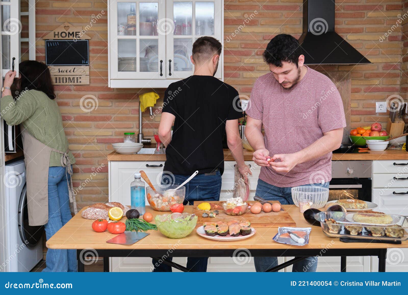 Group of Three Friends Cooking Stock Photo - Image of avocado, avocados ...