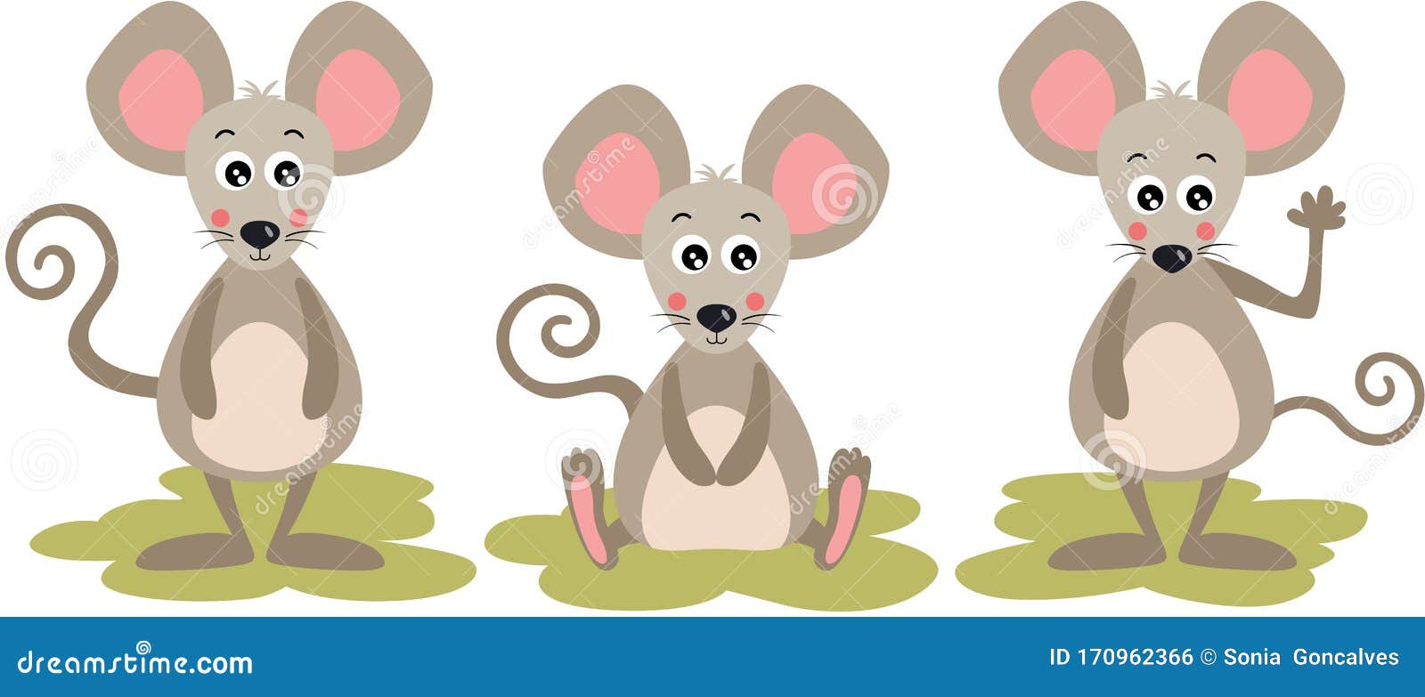 Group of Three Funny Brown Mices Stock Vector - Illustration of ...