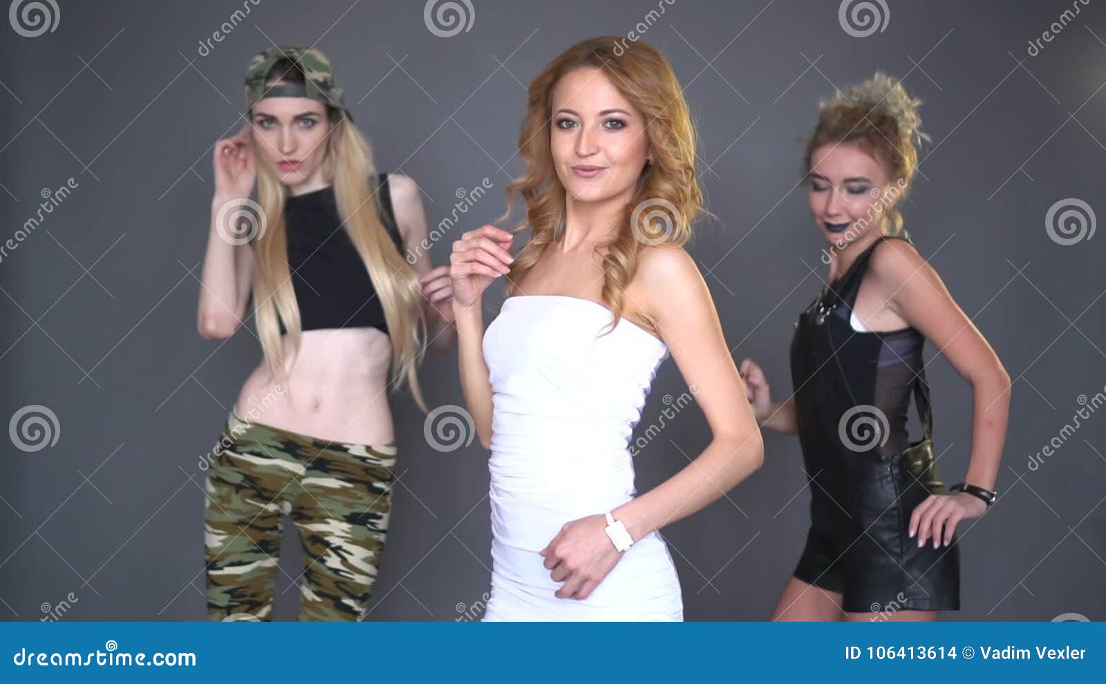 Group of Three Girls Dance, Isolated on Black Background Stock Footage ...