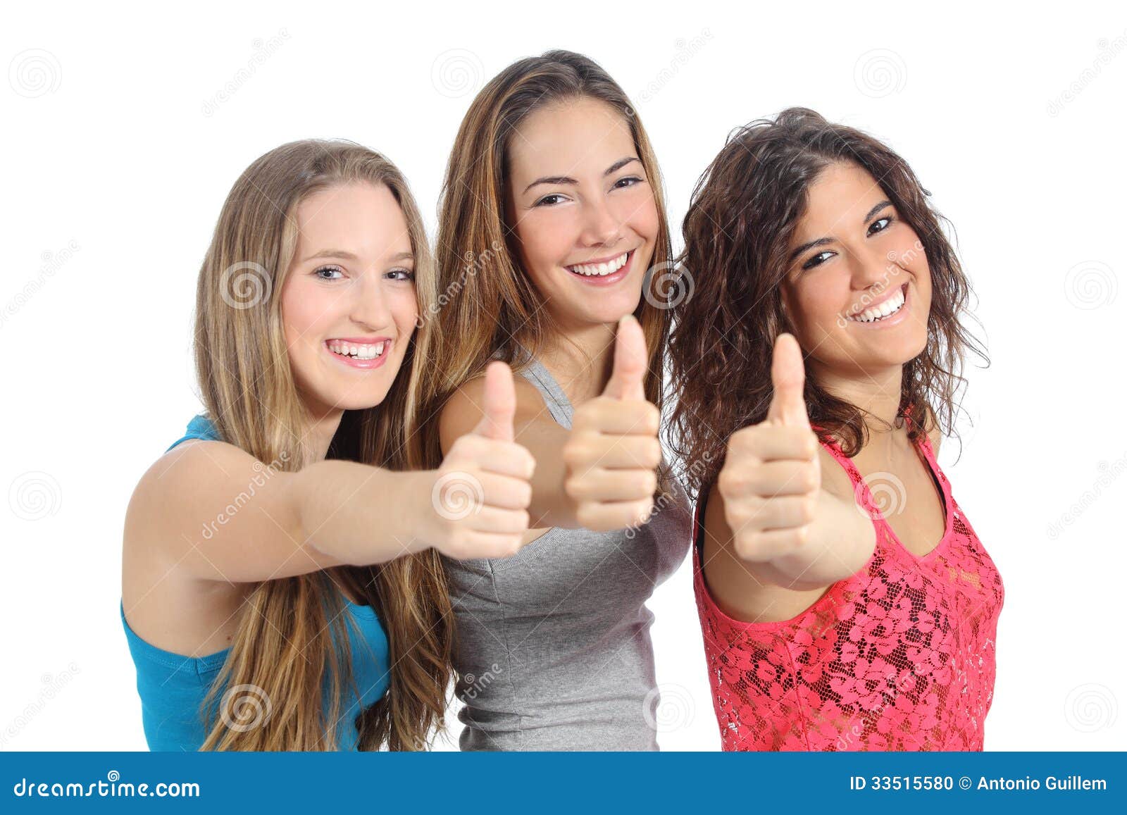 Group of Three Girls with Thumb Up Stock Photo - Image of female, agree ...