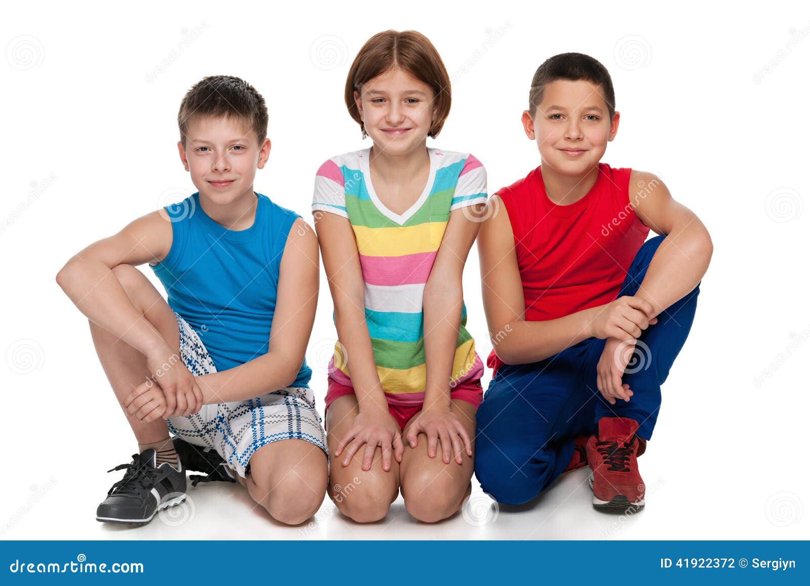 Group of Three Happy Children Stock Photo - Image of rest, cheerful ...