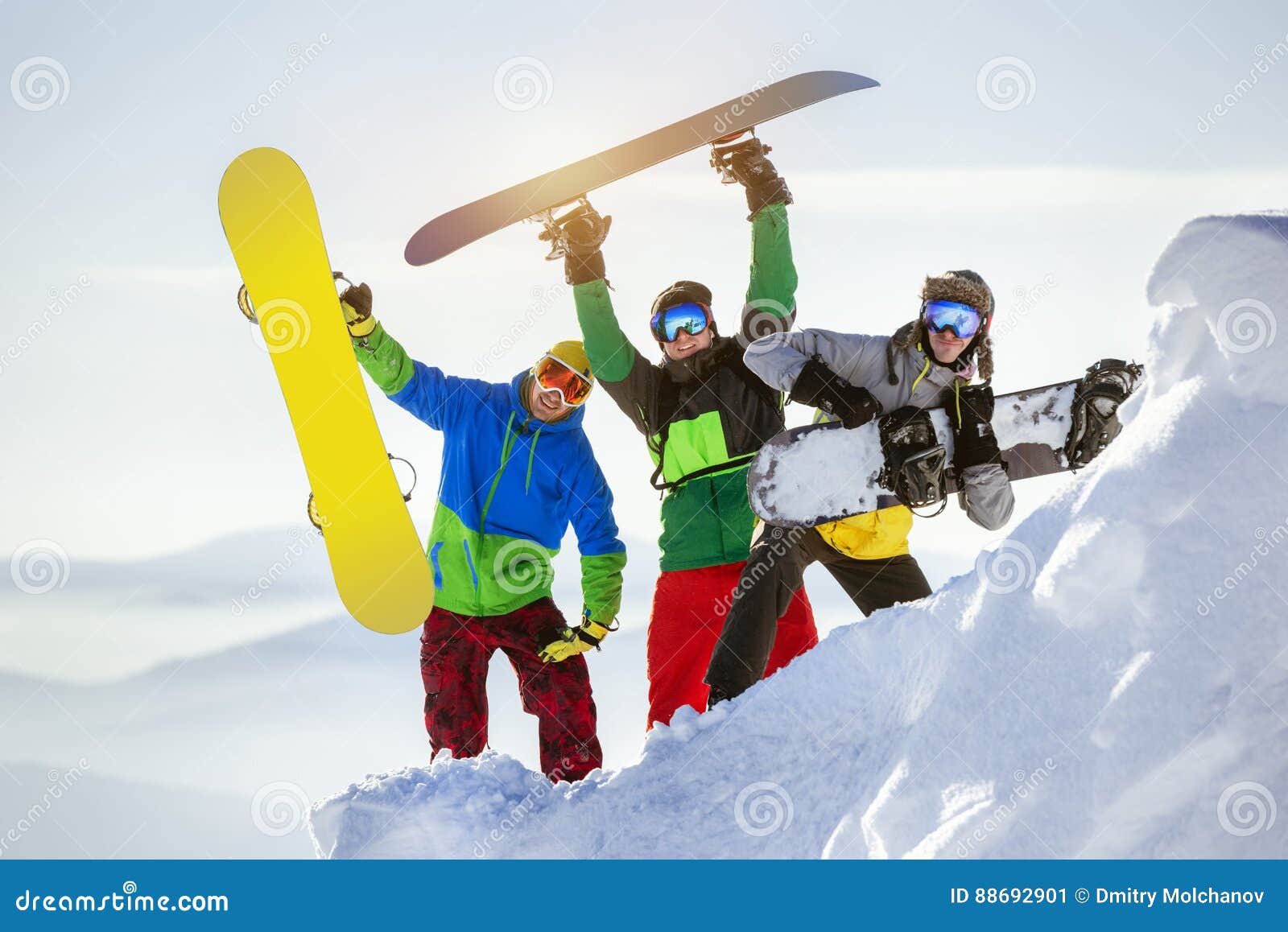 Group Three Happy Snowboarders Fun Stock Image - Image of people, happy ...