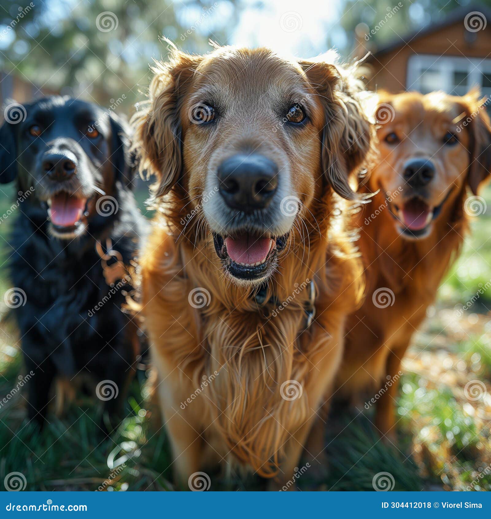 Group of Three Labradors Sitting and Panting Stock Photo - Image of ...