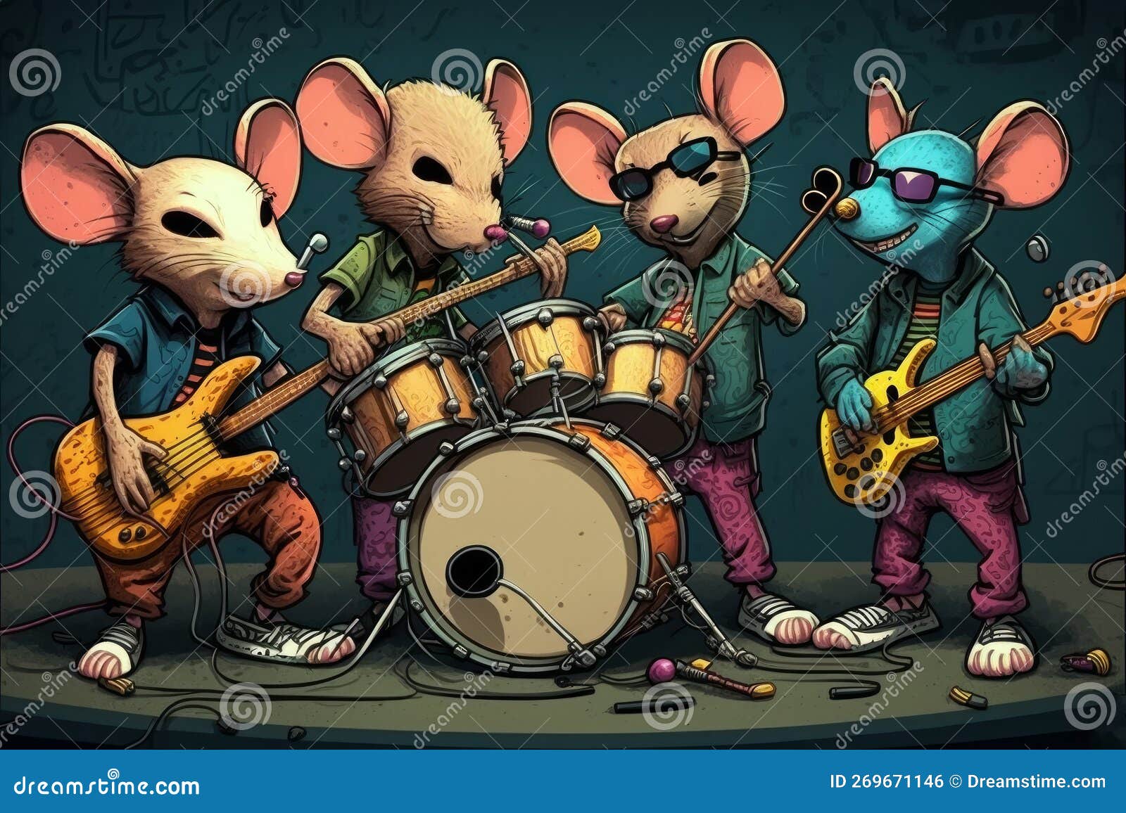 Group of Three Mice with Guitars and Drums. Generative AI Stock Photo ...