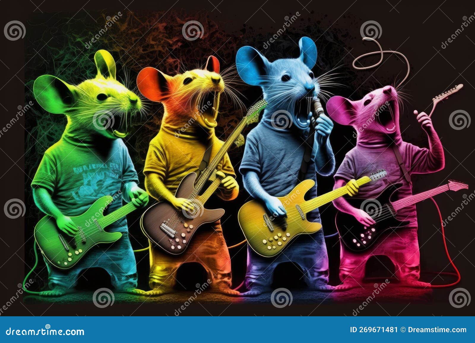 Group of Three Mice Playing Guitar and Singing. Generative AI Stock ...