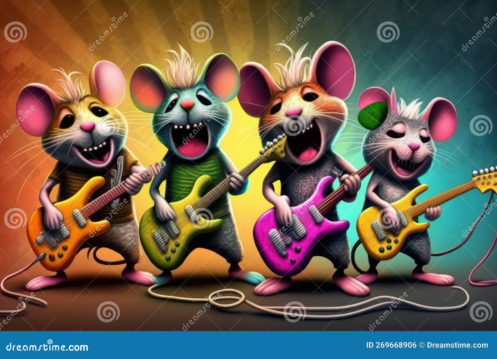 Group of Three Mice Playing Guitars and Singing. Generative AI Stock ...