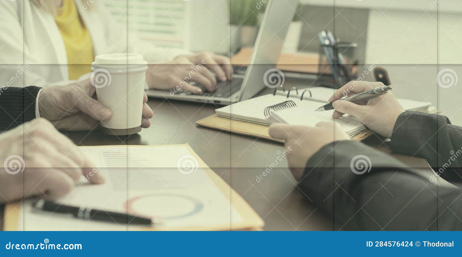 Group of Three People Working Together, Geometric Pattern Stock ...