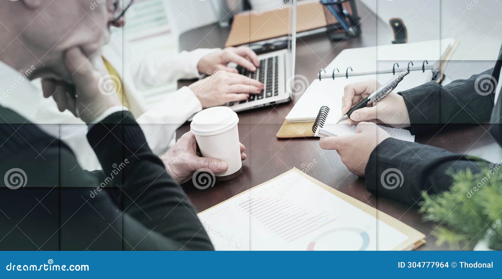Group of Three People Working Together, Geometric Pattern Stock Photo ...