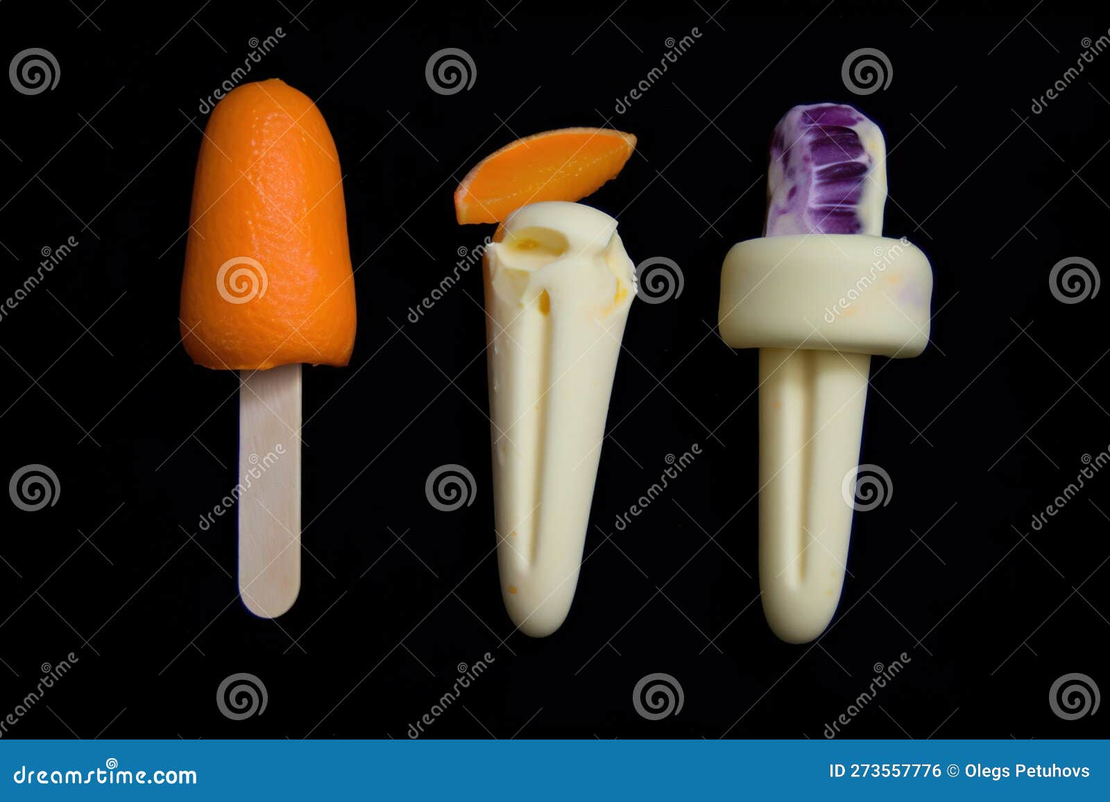 A Group of Three Pops with Different Types of Fruit on Them and a Slice ...