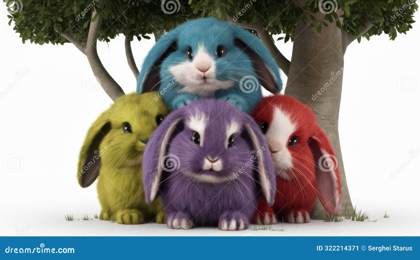 A Group of Three Rabbits are Sitting Under a Tree, AI Stock Image ...