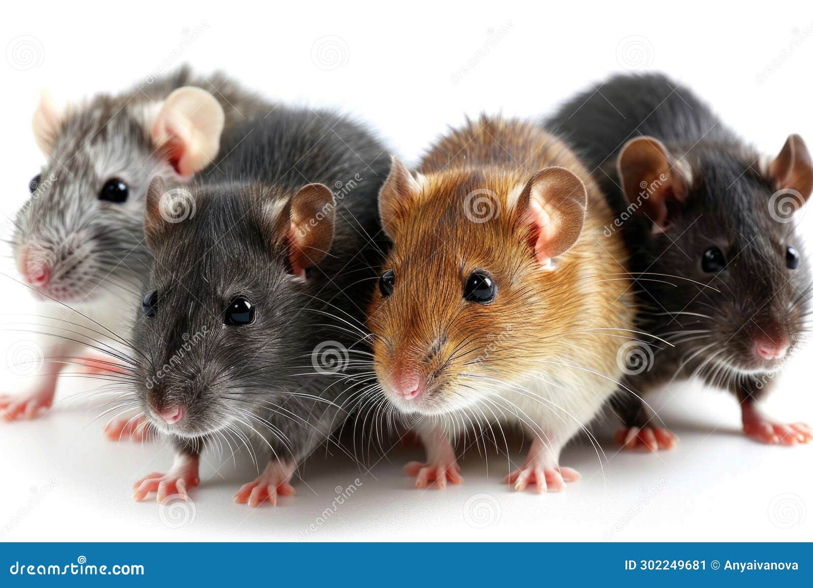A Group of Three Rats Sitting Next To Each Other, Laboratory Animal ...