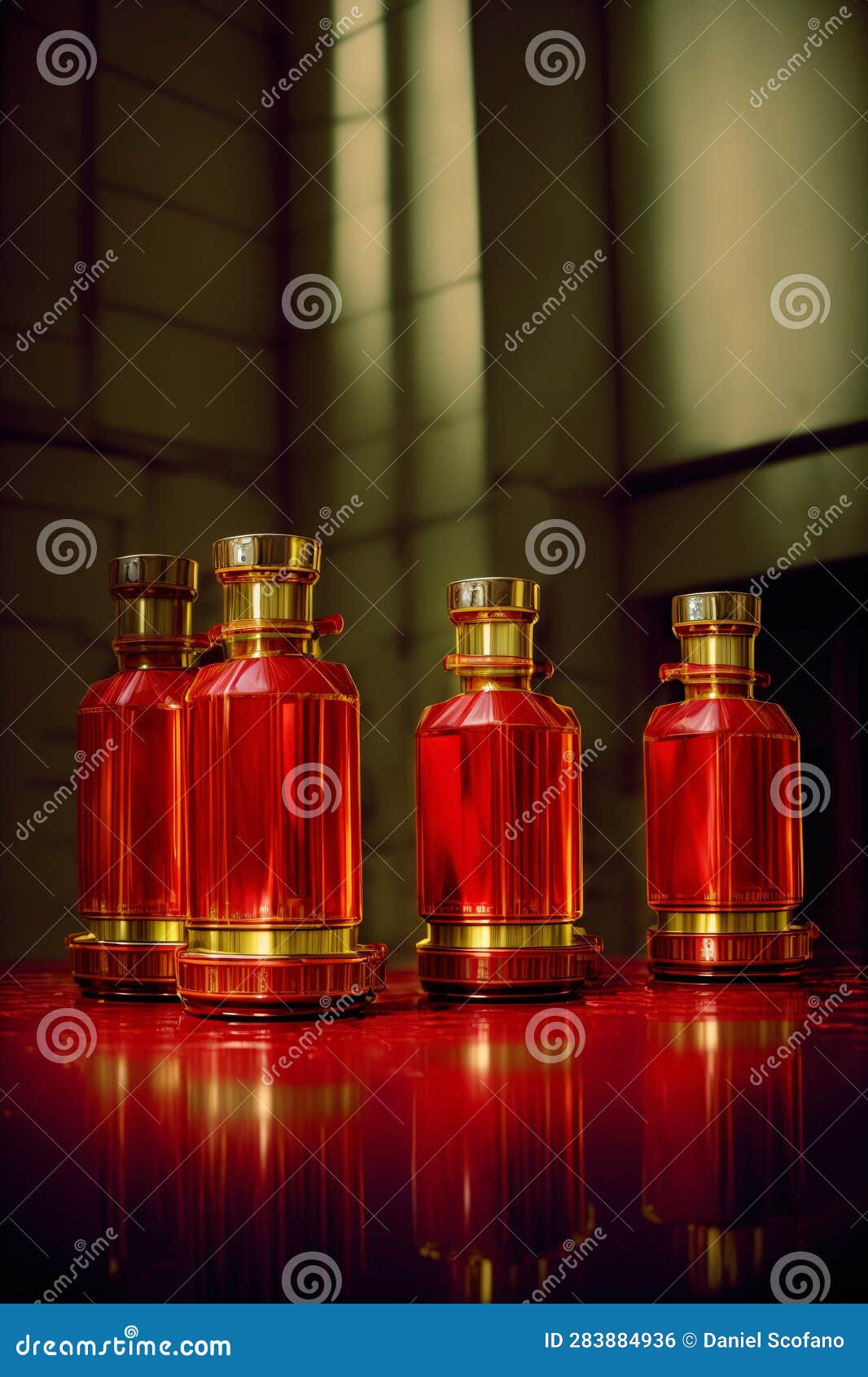 A Group of Three Red Bottles Sitting on Top of a Table. Generative AI ...