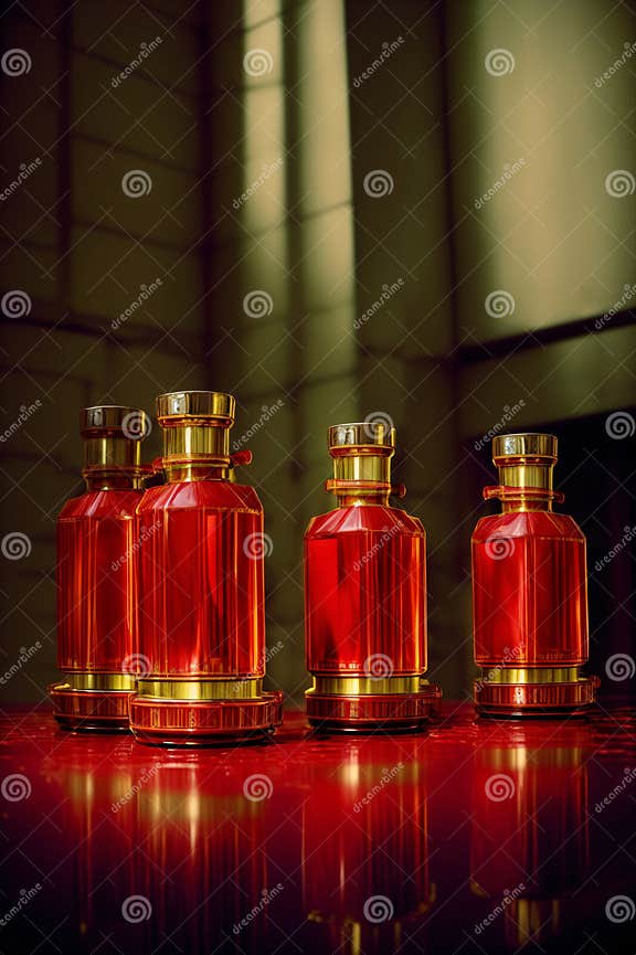A Group of Three Red Bottles Sitting on Top of a Table. Generative AI ...