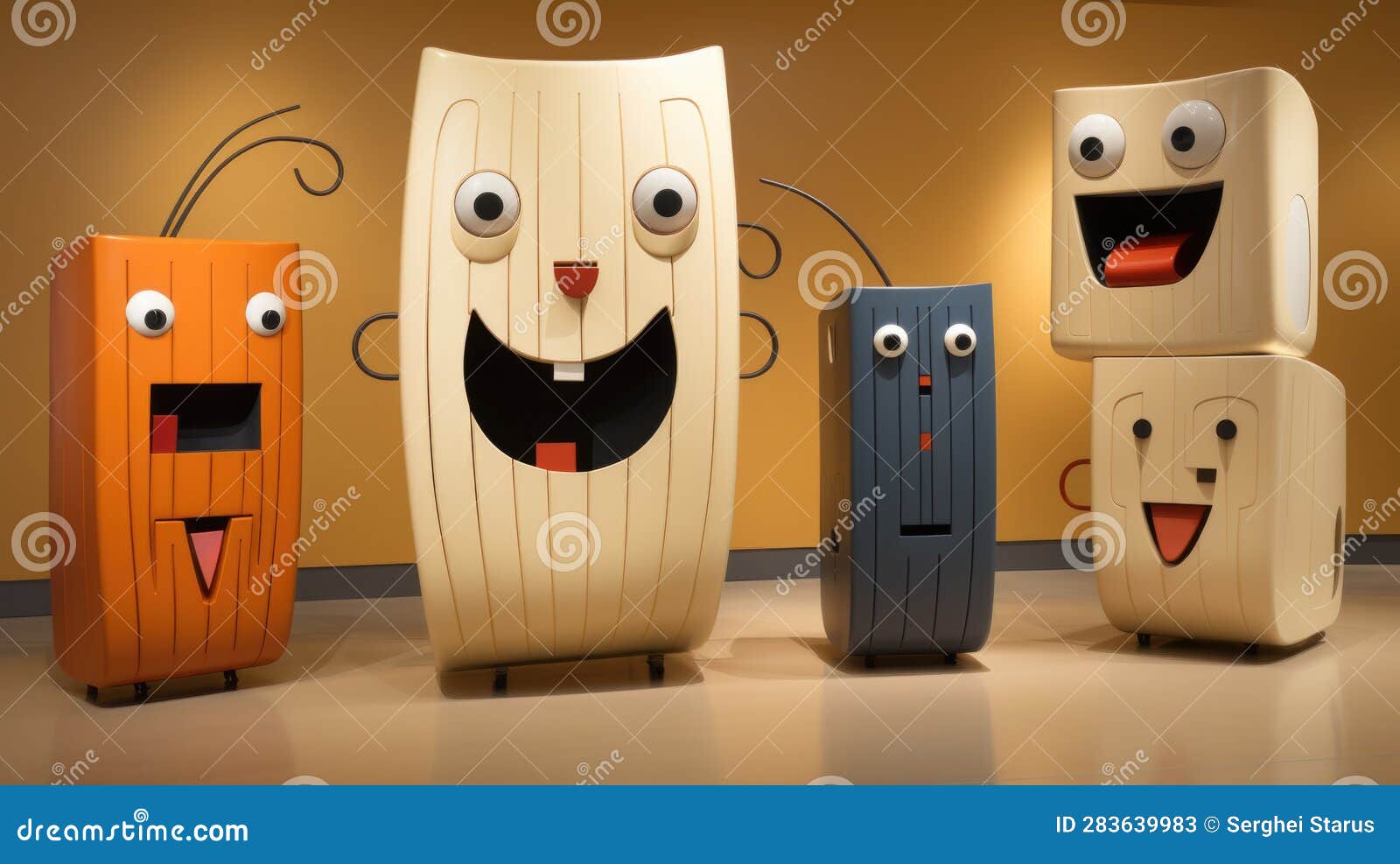 A Group of Three Refrigerators with Faces Painted on Them. Generative ...
