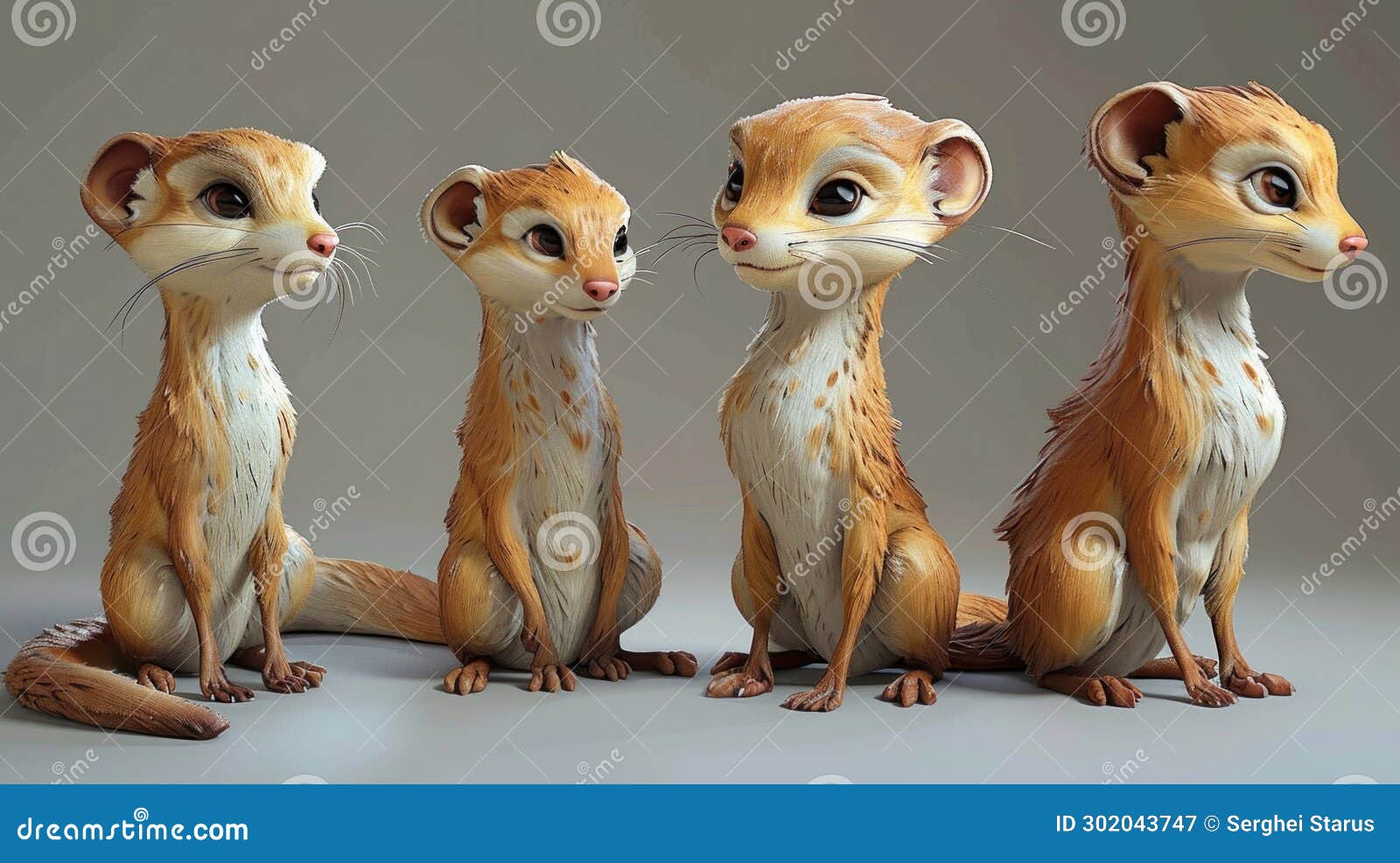 A Group of Three Small Animals are Sitting in a Row, AI Stock ...