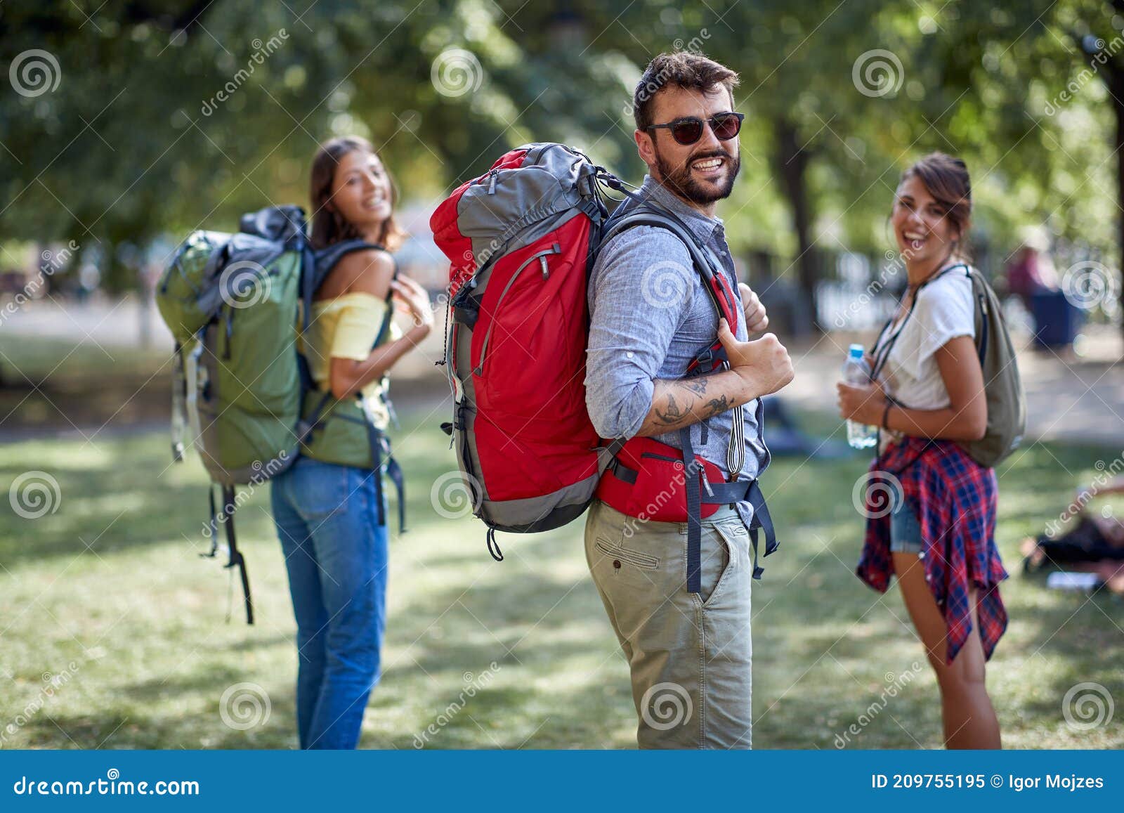 Group of Three Travellers Sightseeing Stock Image - Image of summer ...