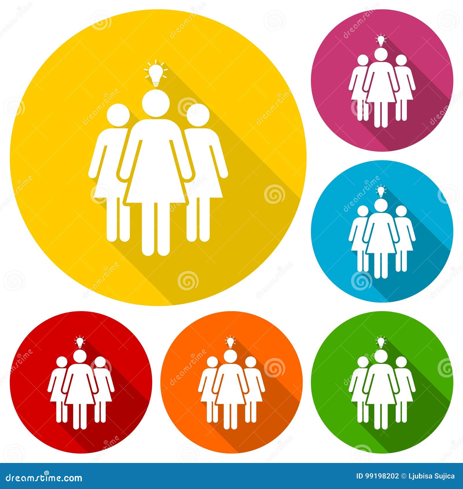 Group of Three Women Icons Set with Long Shadow Stock Vector ...