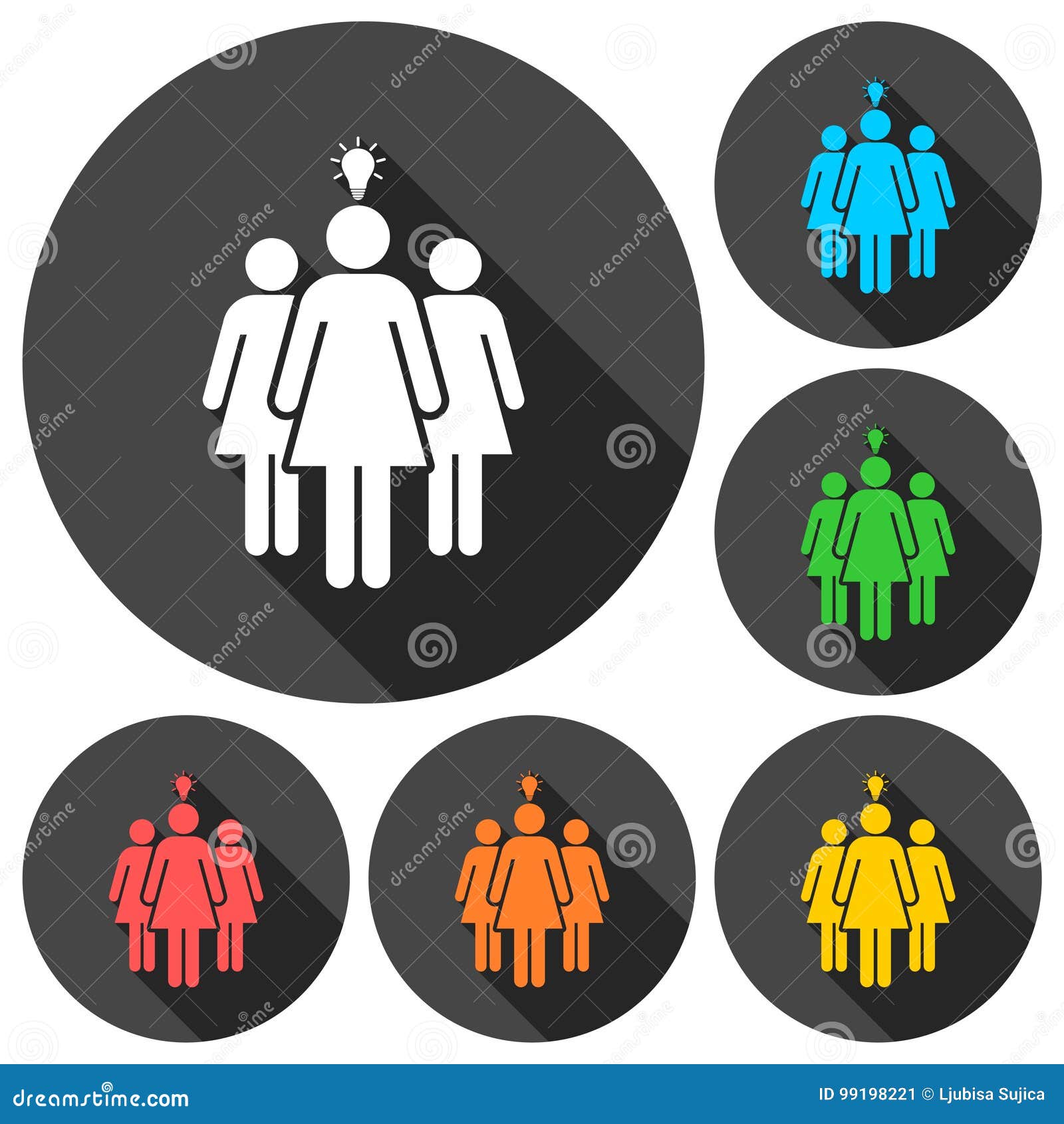 Group of Three Women Icons Set with Long Shadow Stock Vector ...