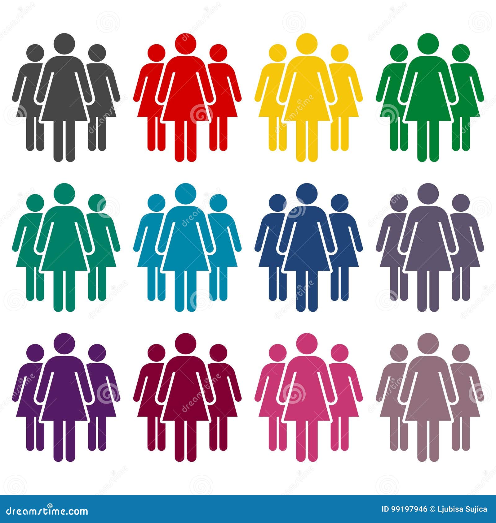 Group of Three Women Icons Set Stock Vector - Illustration of community ...