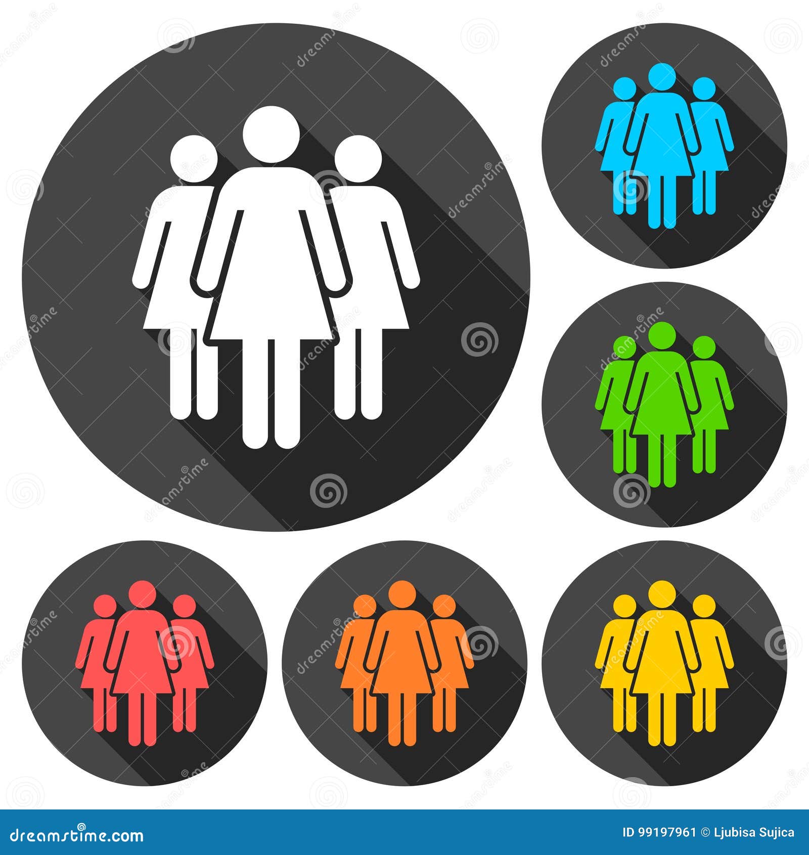 Group of Three Women Icons Set Stock Vector - Illustration of diversity ...