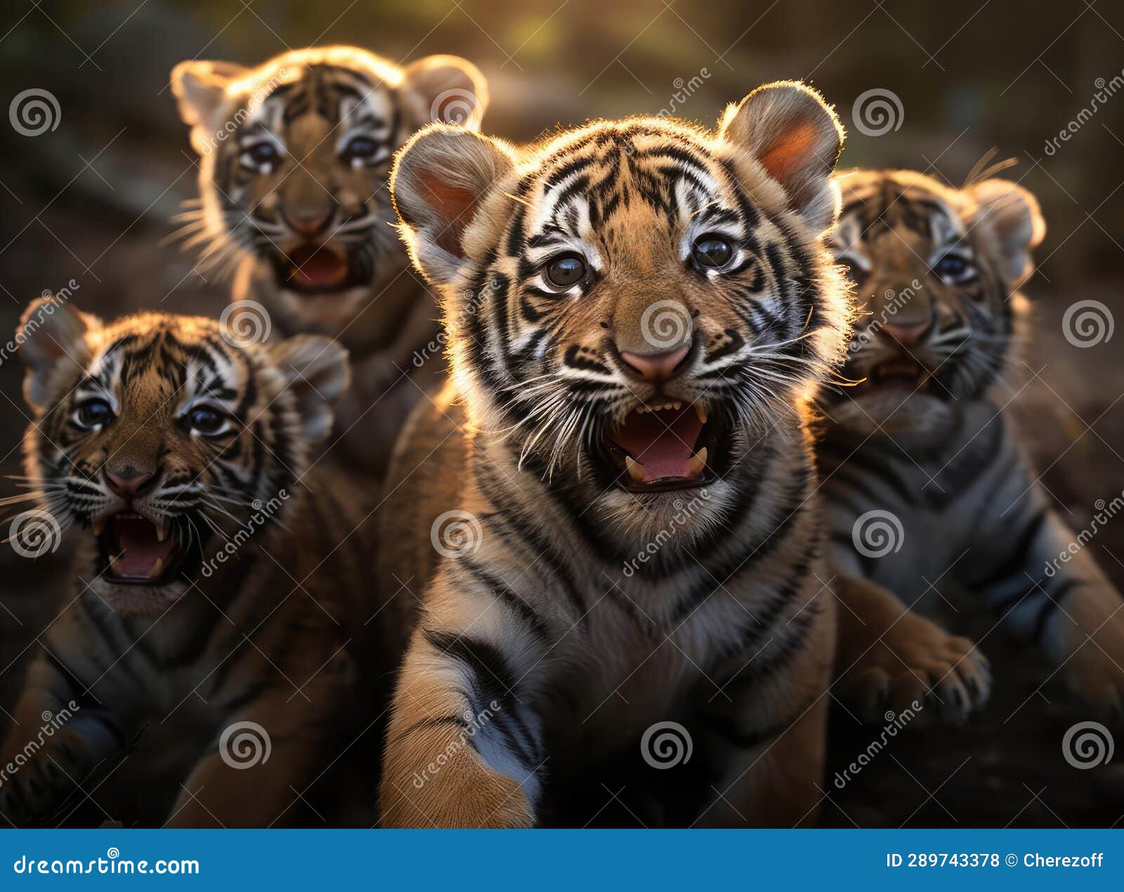 A group of tiger cubs stock photo. Image of outdoor - 289743378
