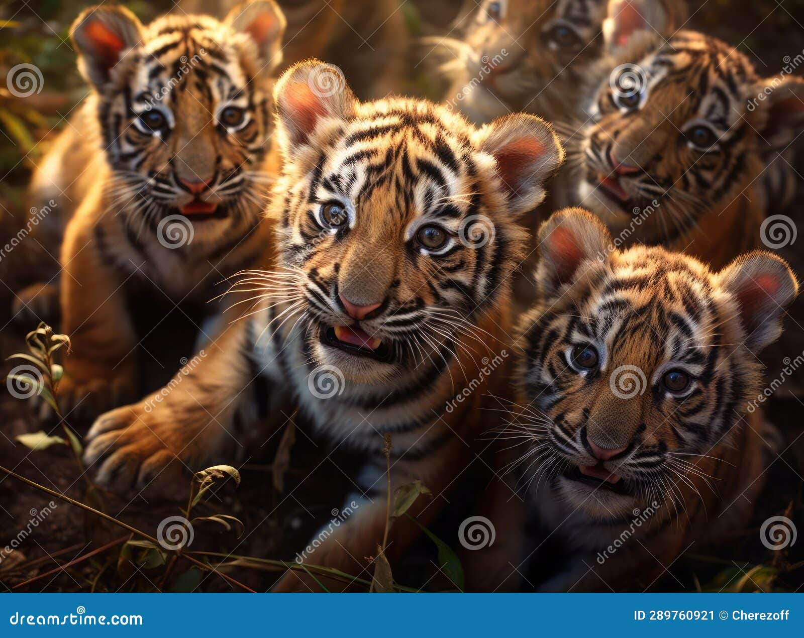 A group of tiger cubs stock image. Image of sitting - 289760921