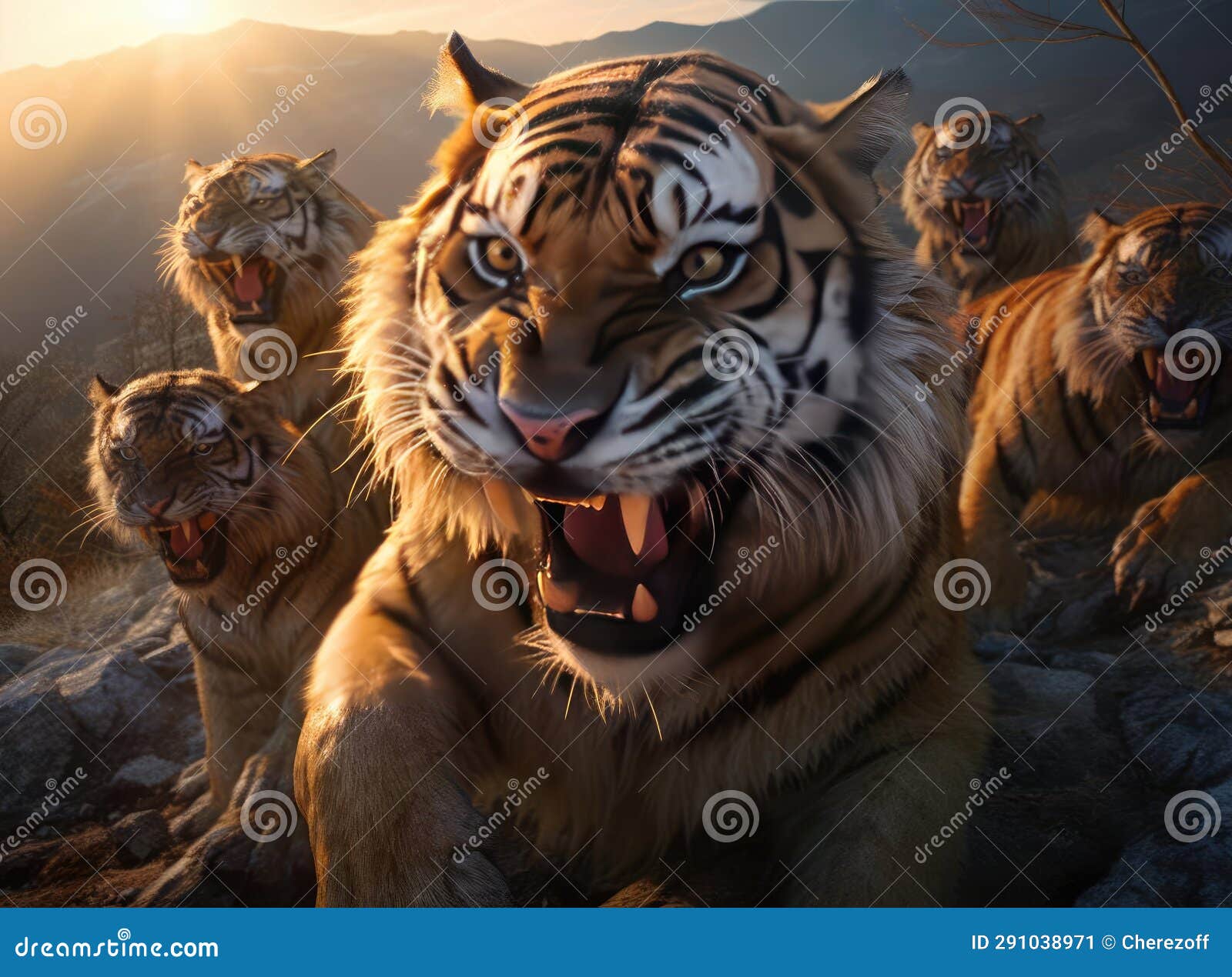 A Group of Tigers with Fangs Stock Image - Image of teeth, tropical ...
