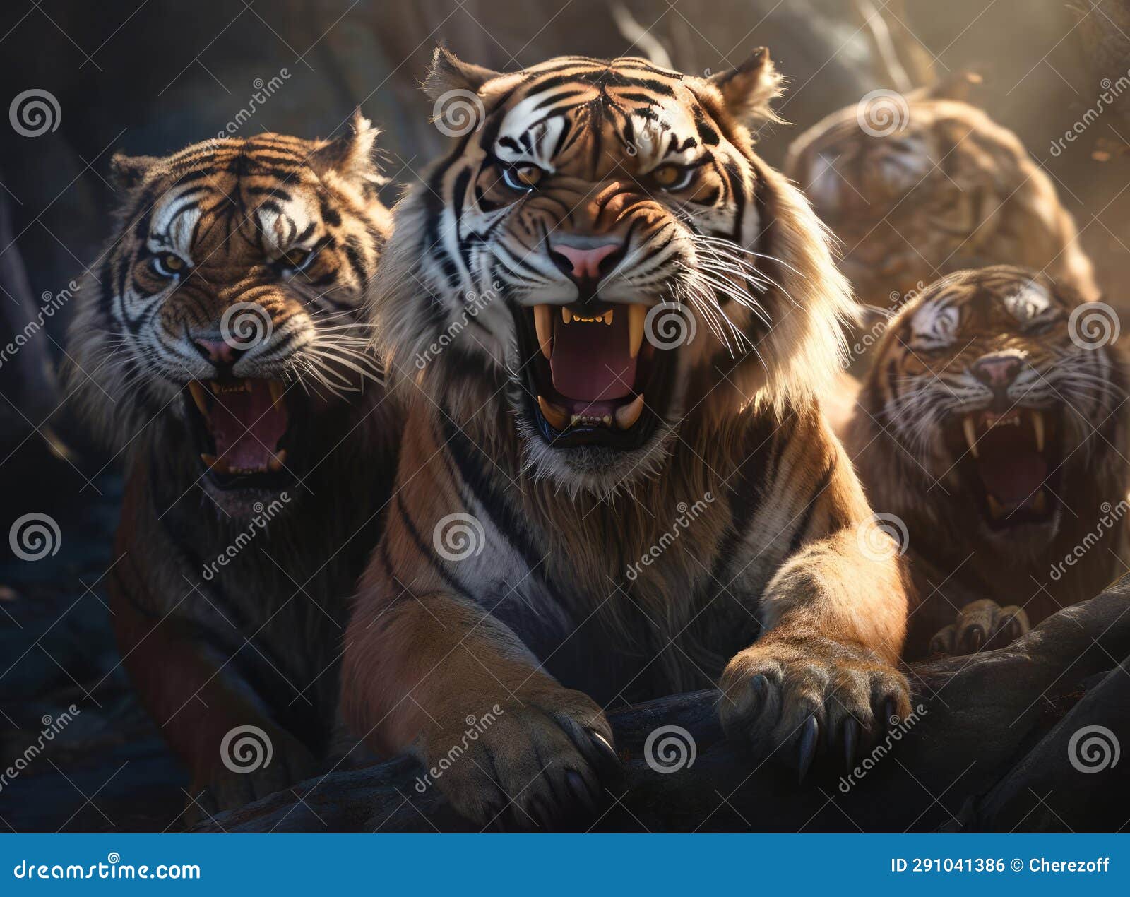 A Group of Tigers with Fangs Stock Photo - Image of crest, fang: 291041386