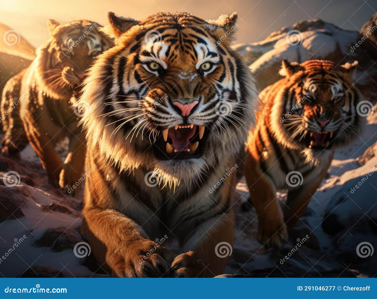A Group of Tigers with Fangs Stock Image - Image of nature, danger ...