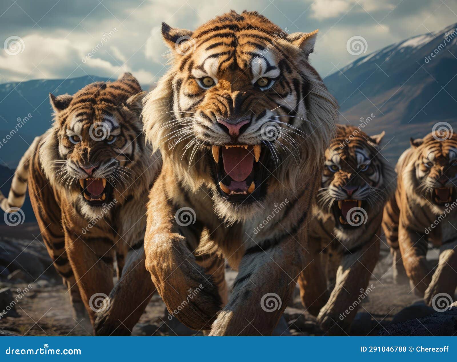 A Group of Tigers with Fangs Stock Photo - Image of crest, lion: 291046788