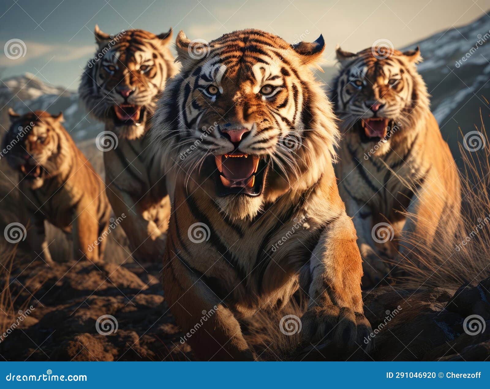 A Group of Tigers with Fangs Stock Photo - Image of wildlife, generated ...