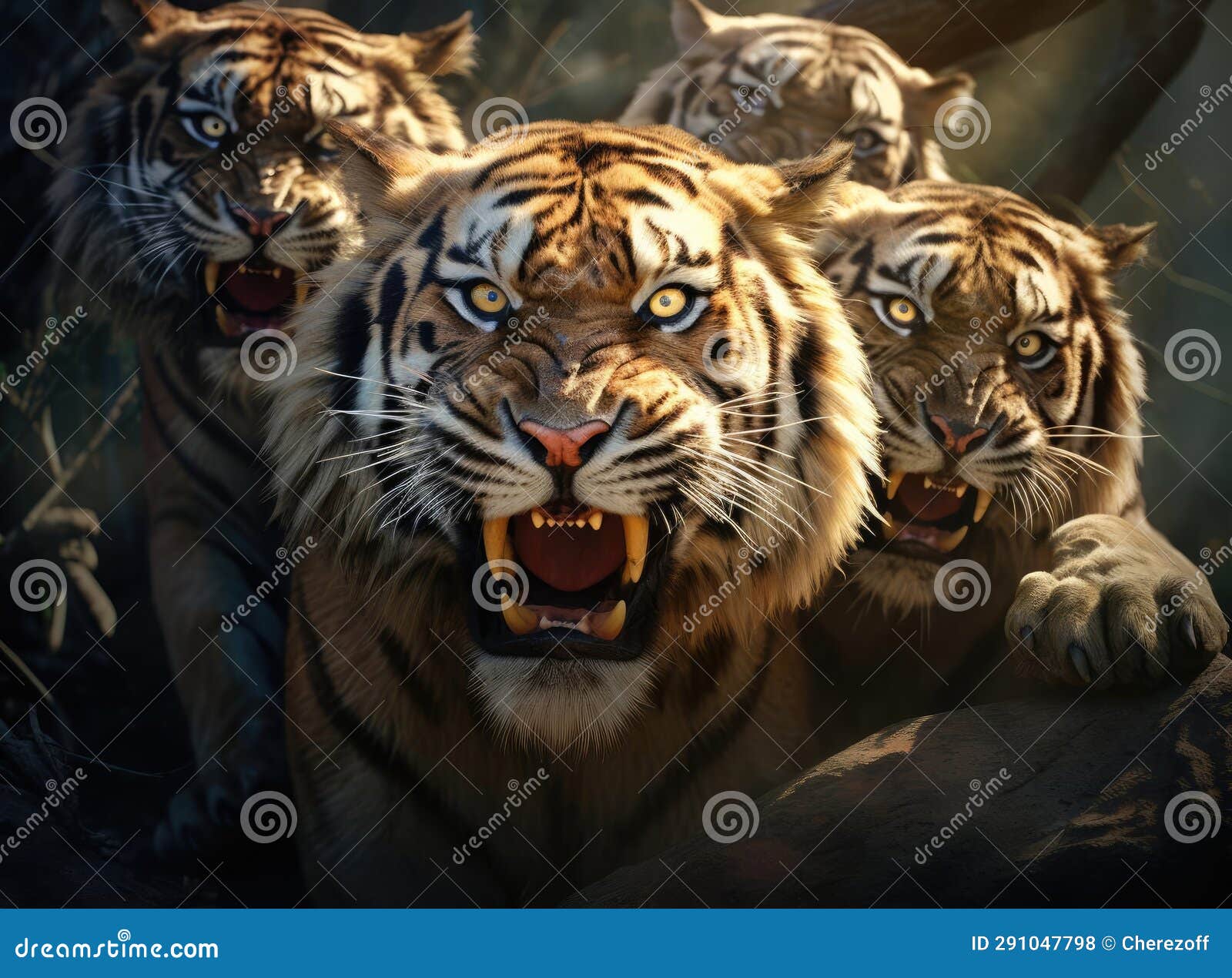 A Group of Tigers with Fangs Stock Photo - Image of angry, animal ...