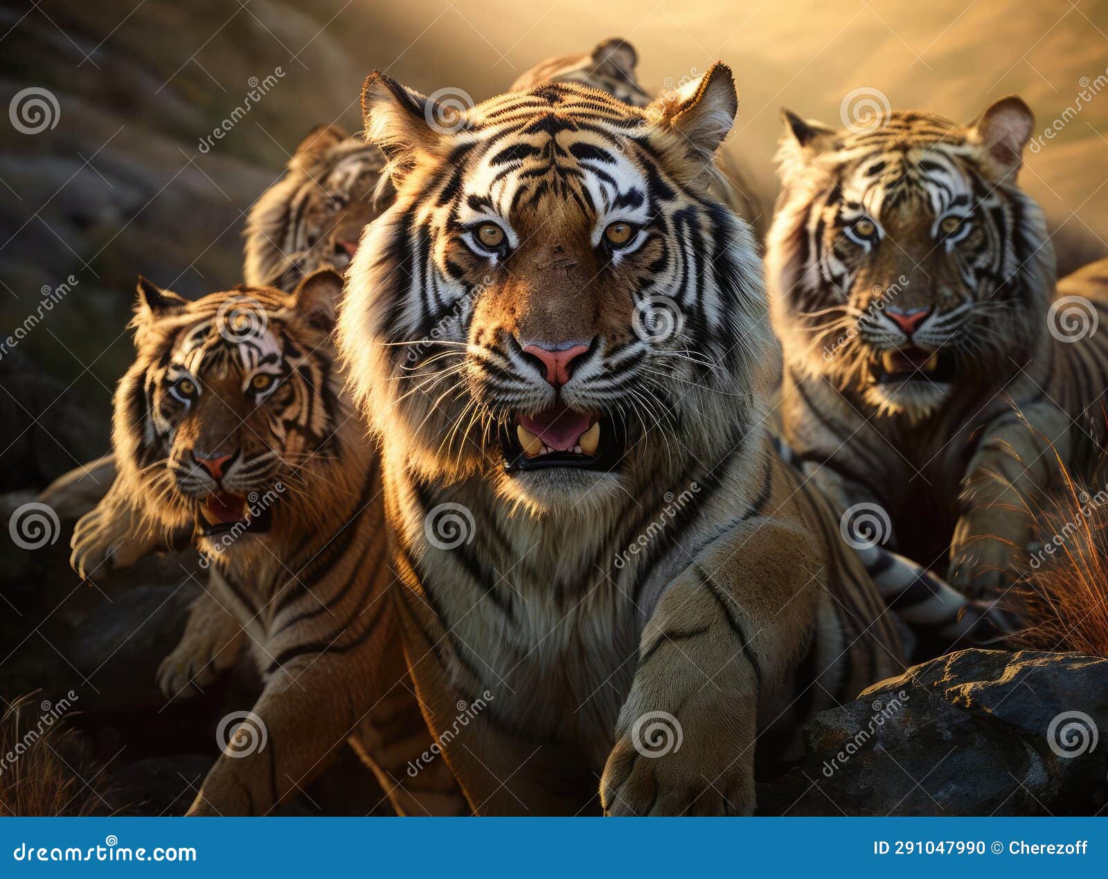 A Group of Tigers with Fangs Stock Photo - Image of graphic, mammal ...