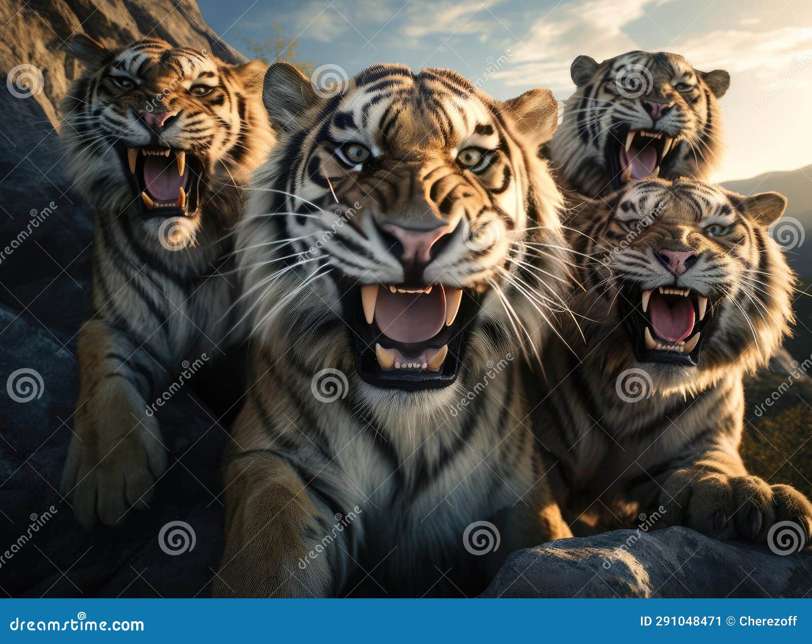 A Group of Tigers with Fangs Stock Image - Image of head, mammal: 291048471
