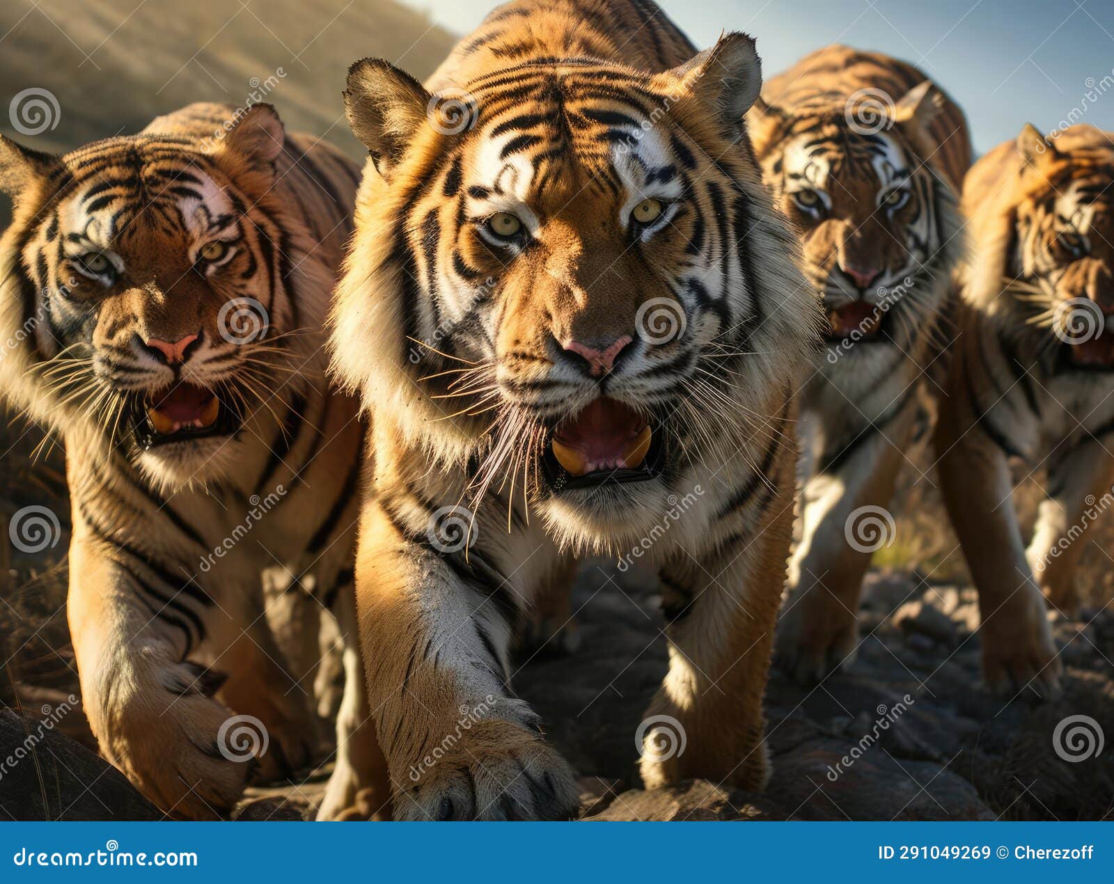 A Group of Tigers with Fangs Stock Image - Image of tropical, team ...