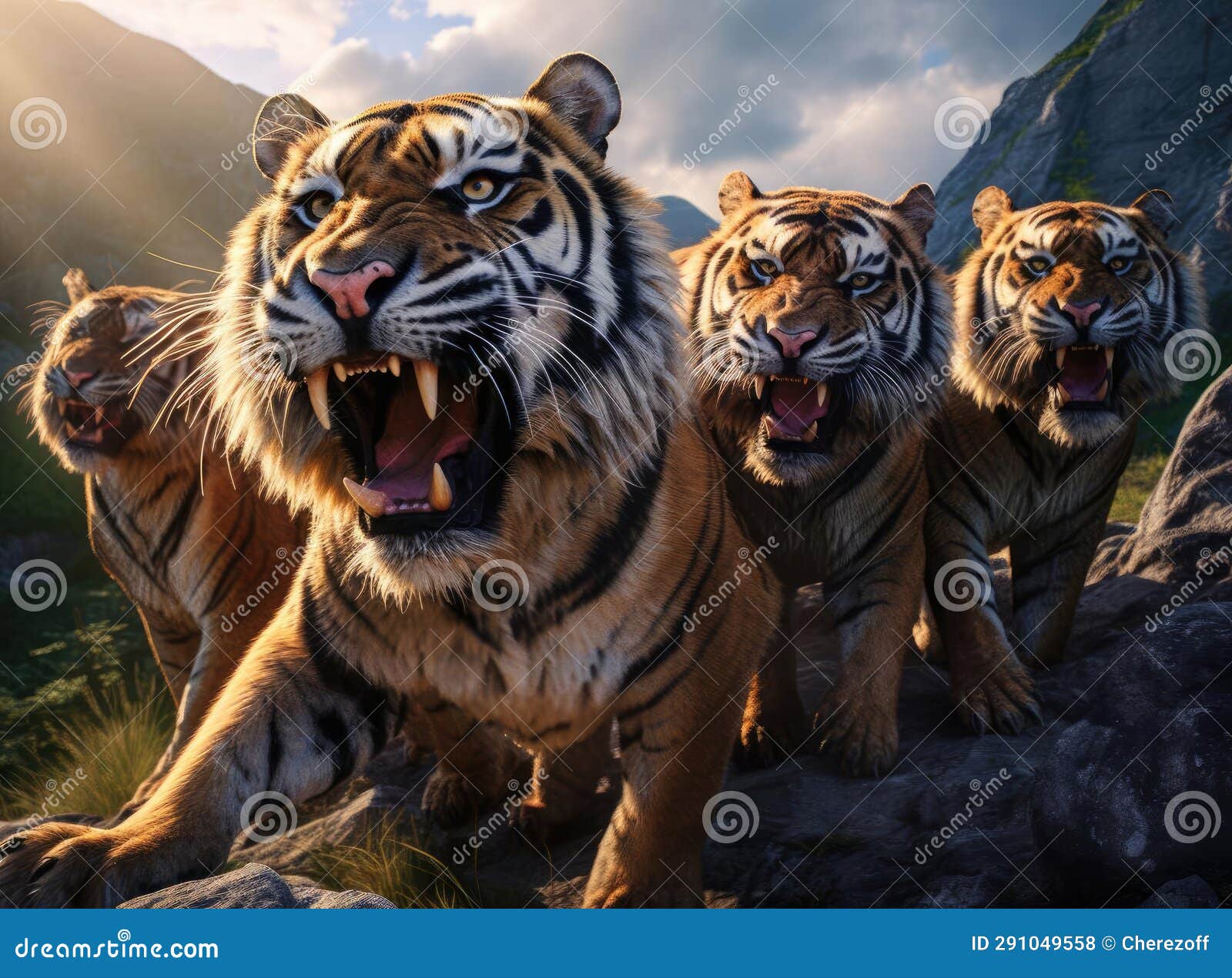 A Group of Tigers with Fangs Stock Photo - Image of carnivore, badge ...